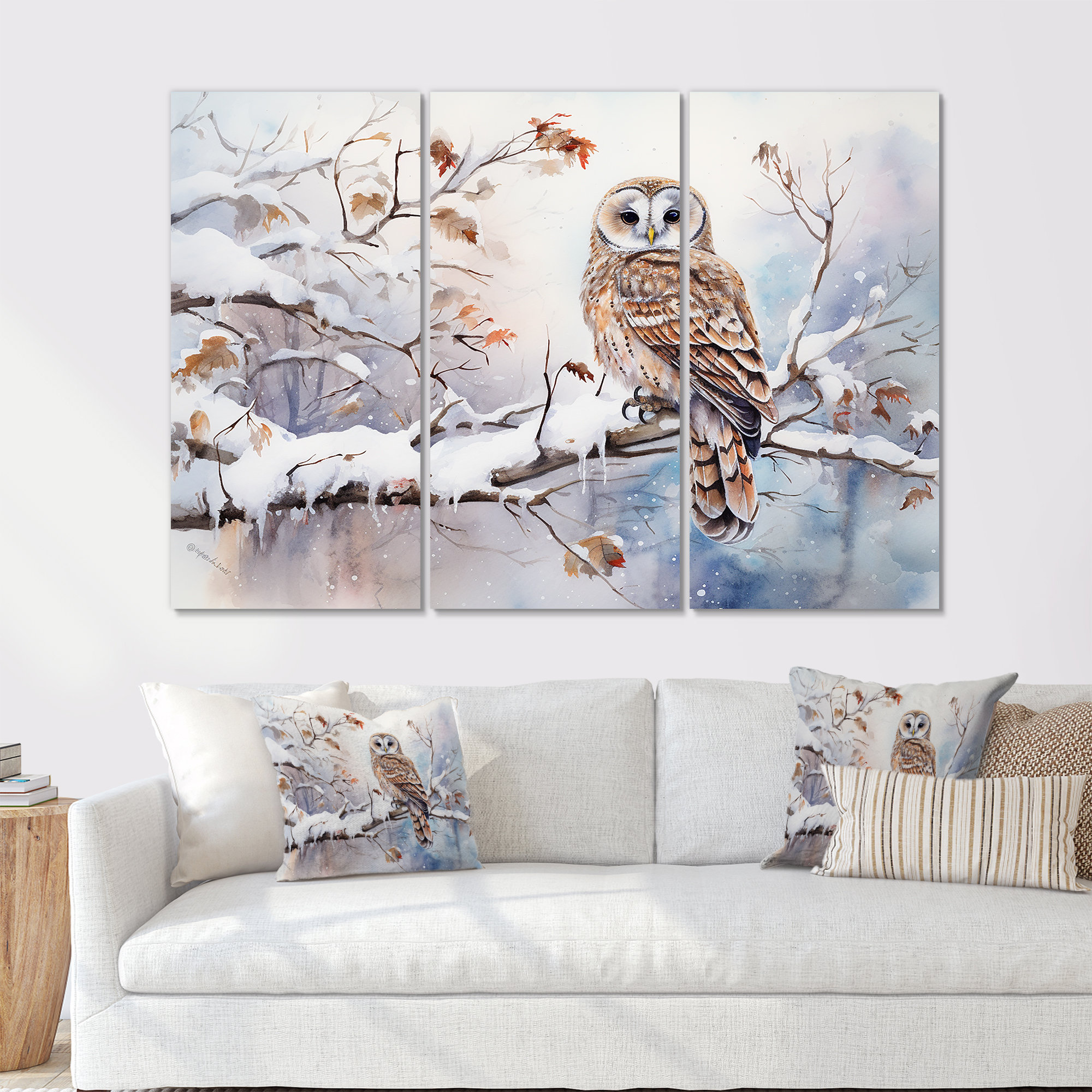 Millwood Pines Winter Snowy Owl Charm Landscape - Snow Wall Art Set ...