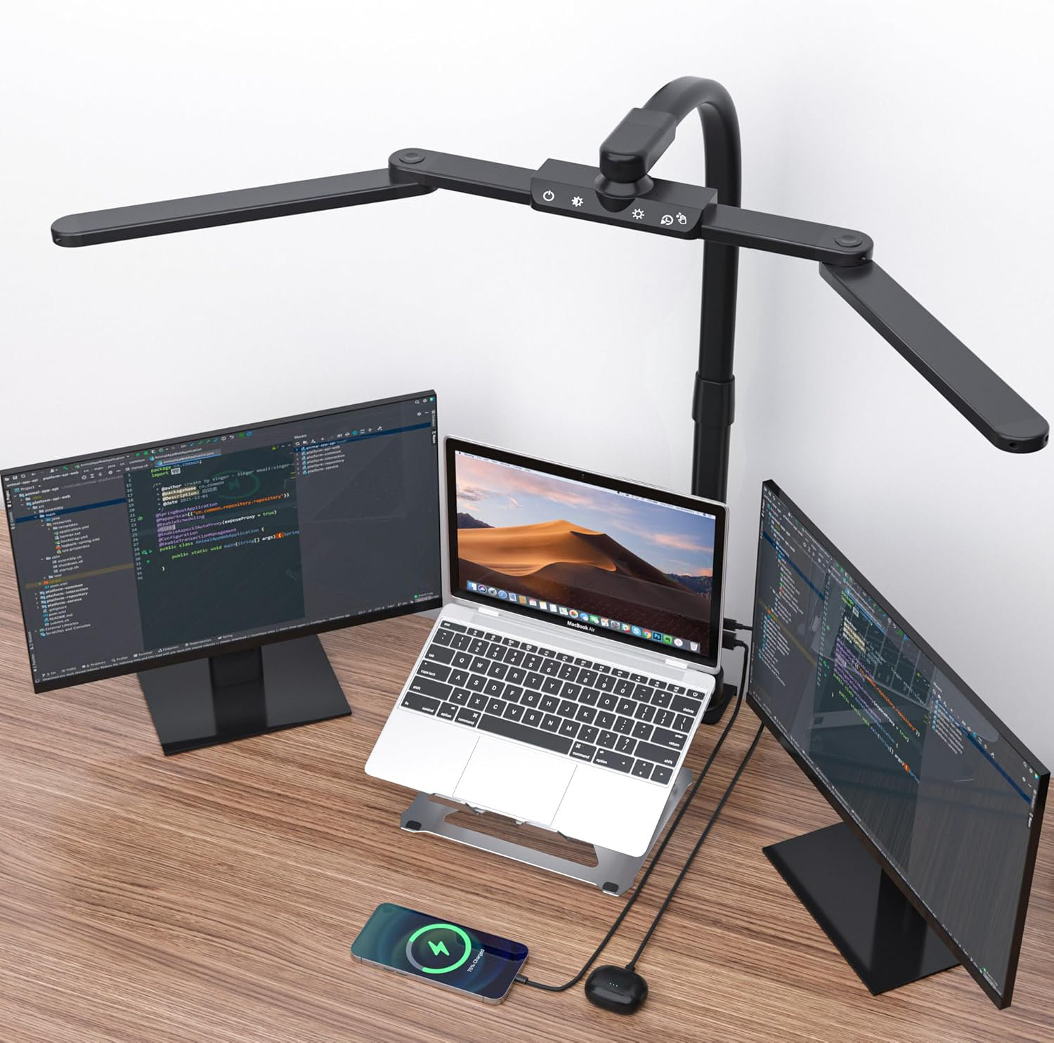Inbox Zero 24W Dimmable LED Desk Lamp With USB Ports, Gooseneck Clamp ...