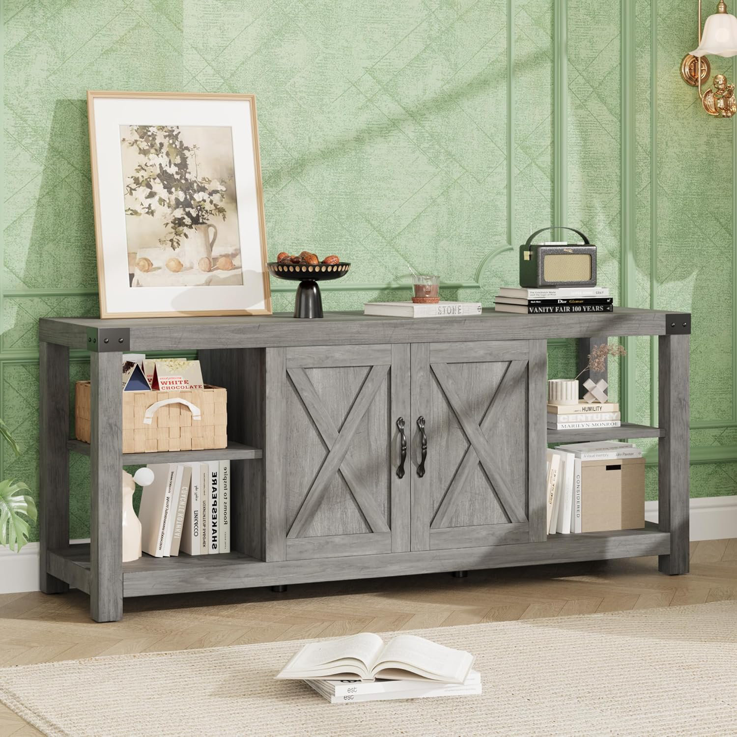Gracie Oaks Tv Stand For 65 Inch Tv Console Table, Farmhouse ...