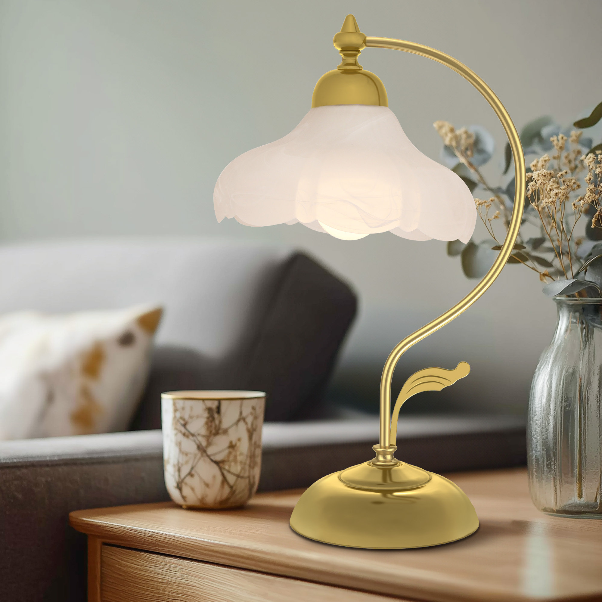 House of Hampton® 17.32" Gold Metal Table Lamps With Glass Petal Shade ...