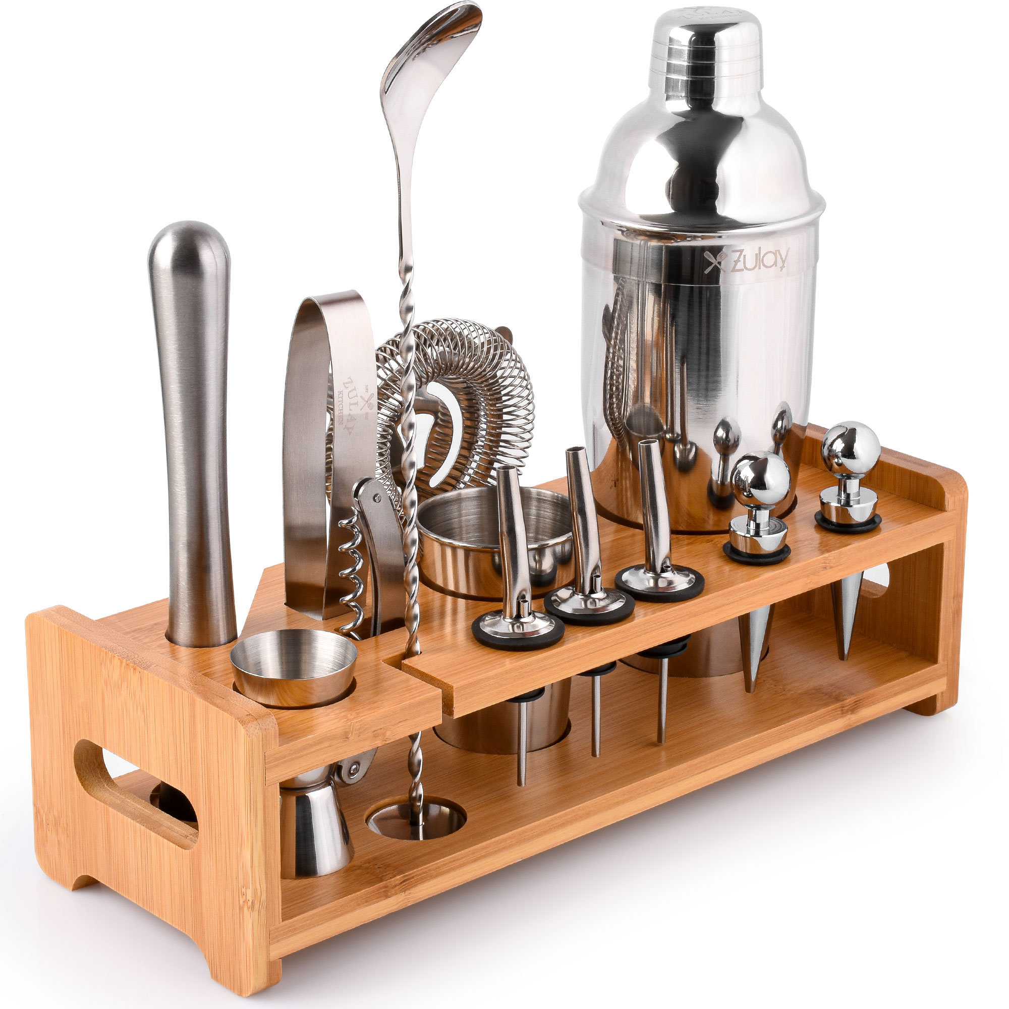 Zulay Kitchen 24 Piece Stainless Steel Professional Bartender Set with ...