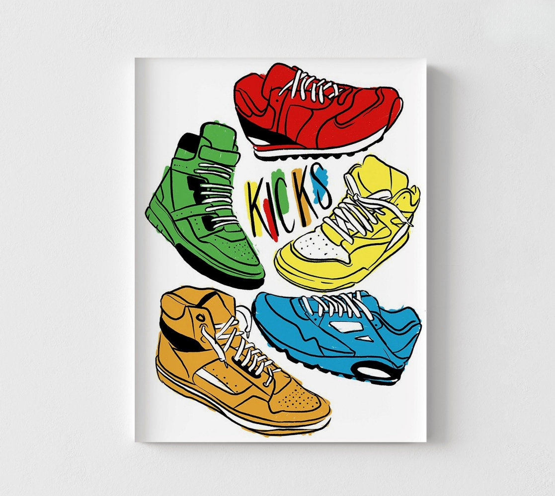 WeFrameArt Retro Kicks Mute By Milli Villa, Primary Shoe Poster Print ...