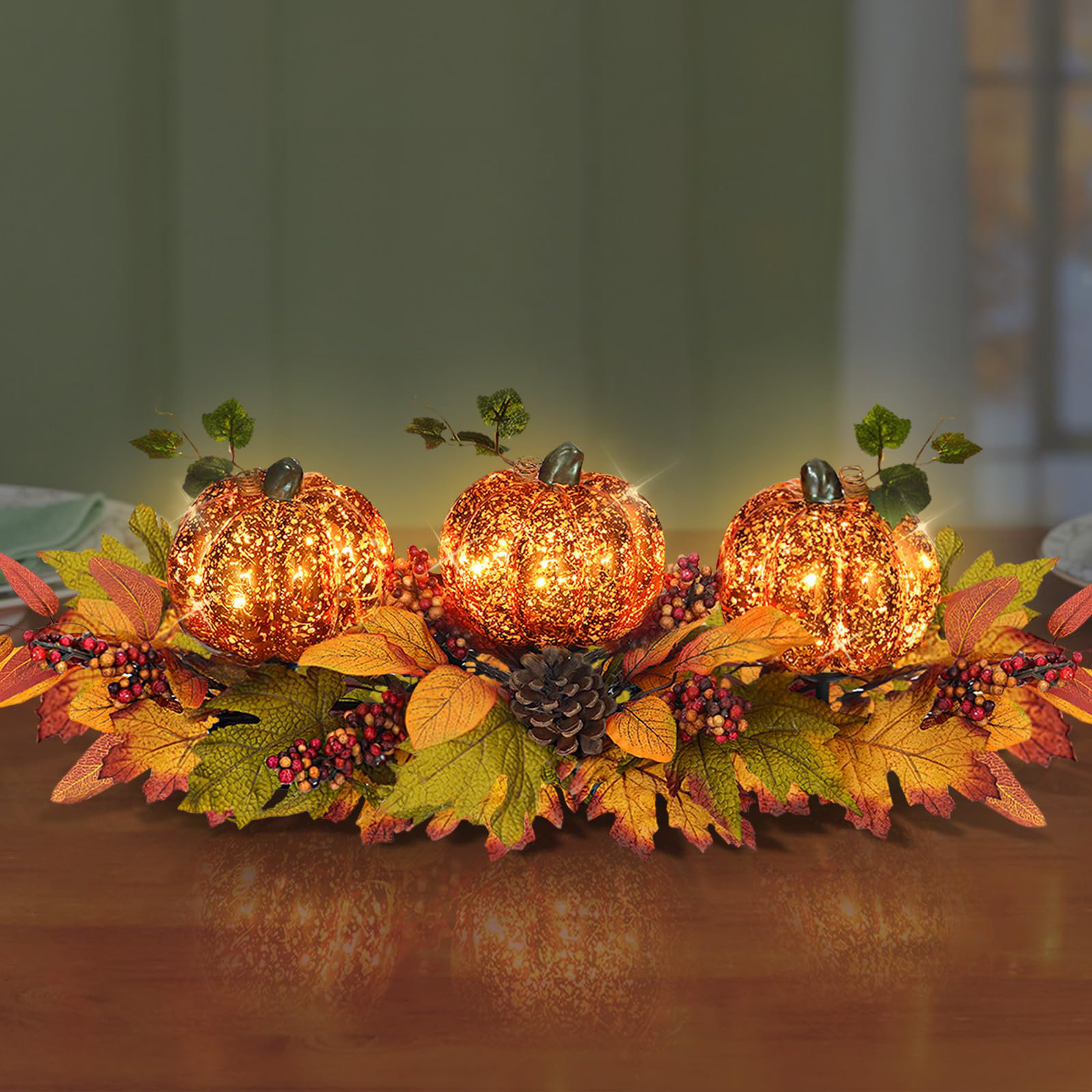 The Holiday Aisle® Fall Table Centerpiece With 3 Harvest Pumpkins ...
