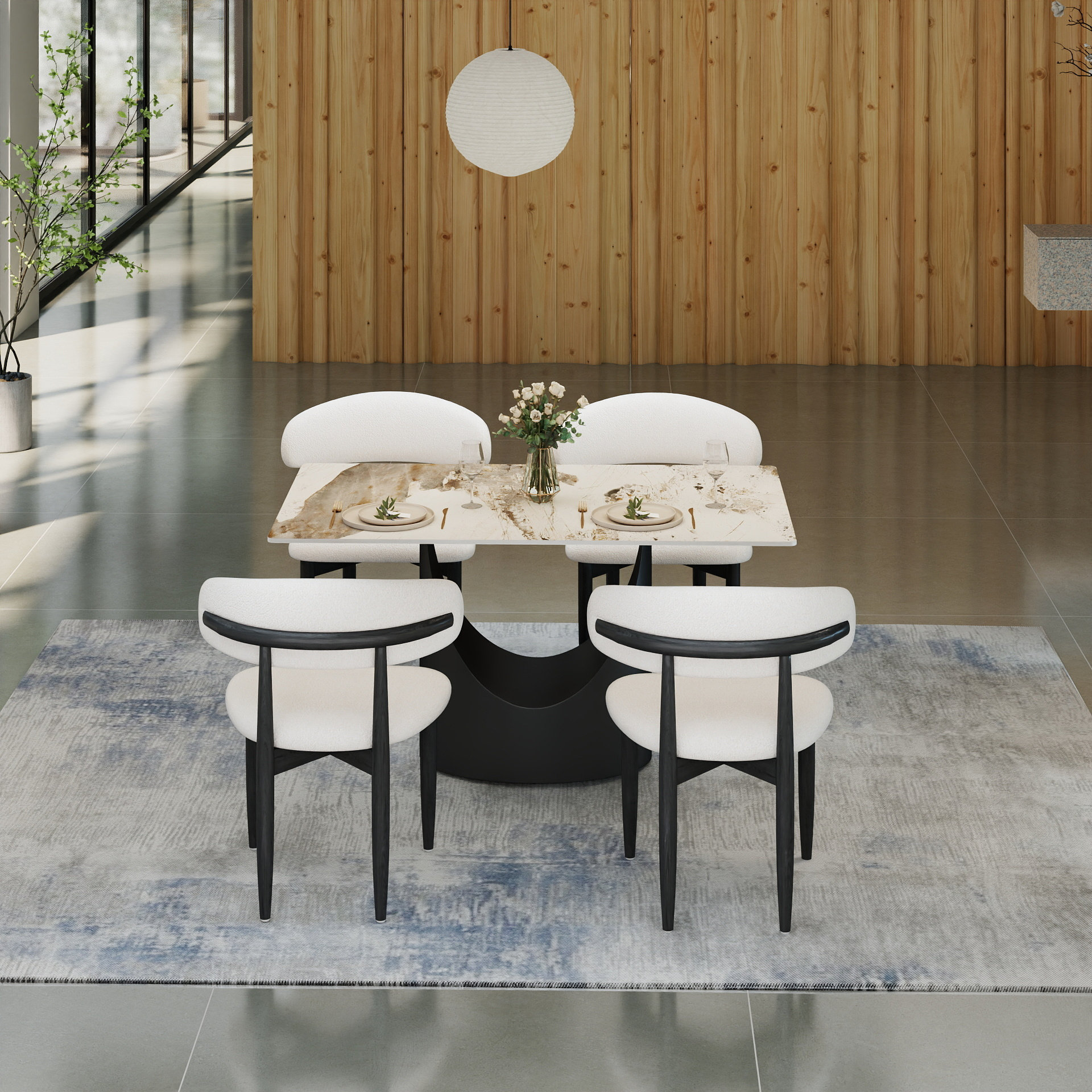 Nedek Fairy 5-Piece Modern Rectangular Sintered Stone Dining Table Set ...