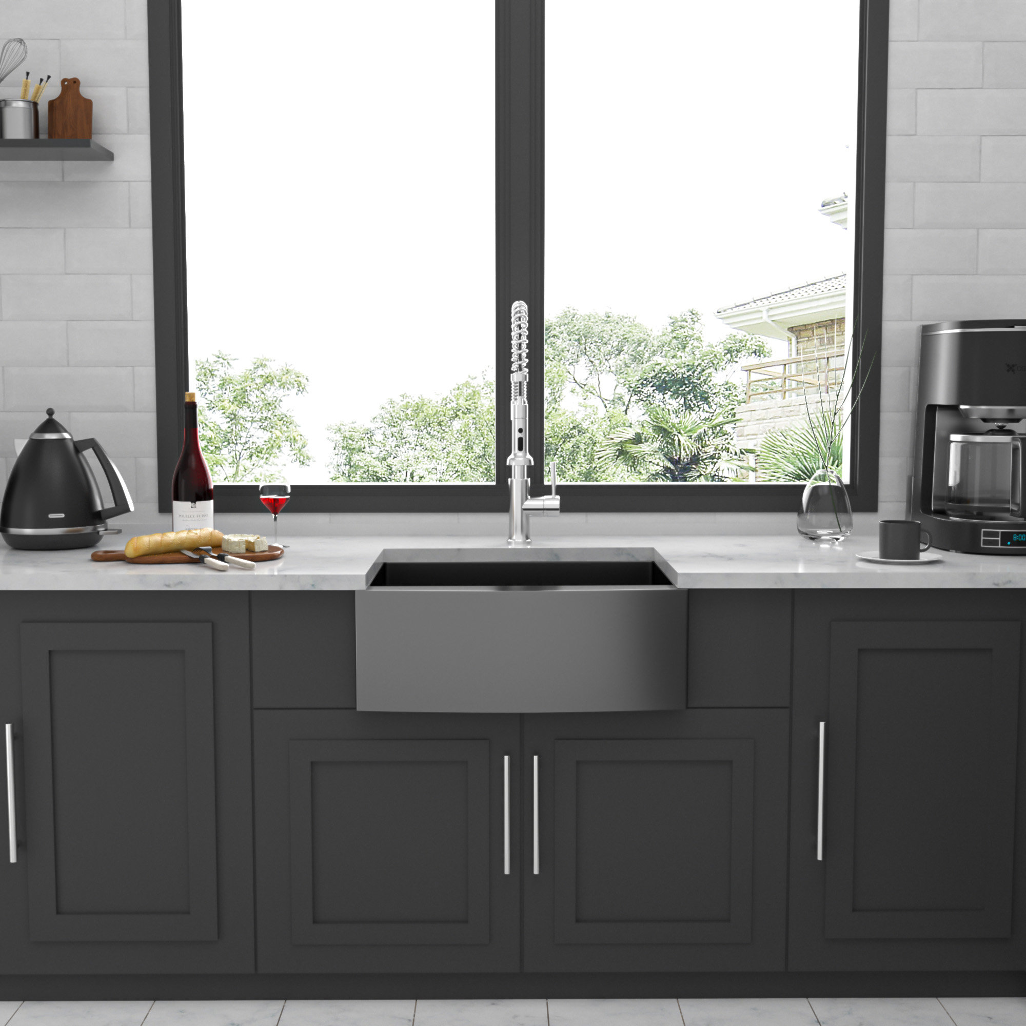 LOONGFIELD 24 Gunmetal Black Farmhouse Sink - 24 Inch Kitchen Sink ...