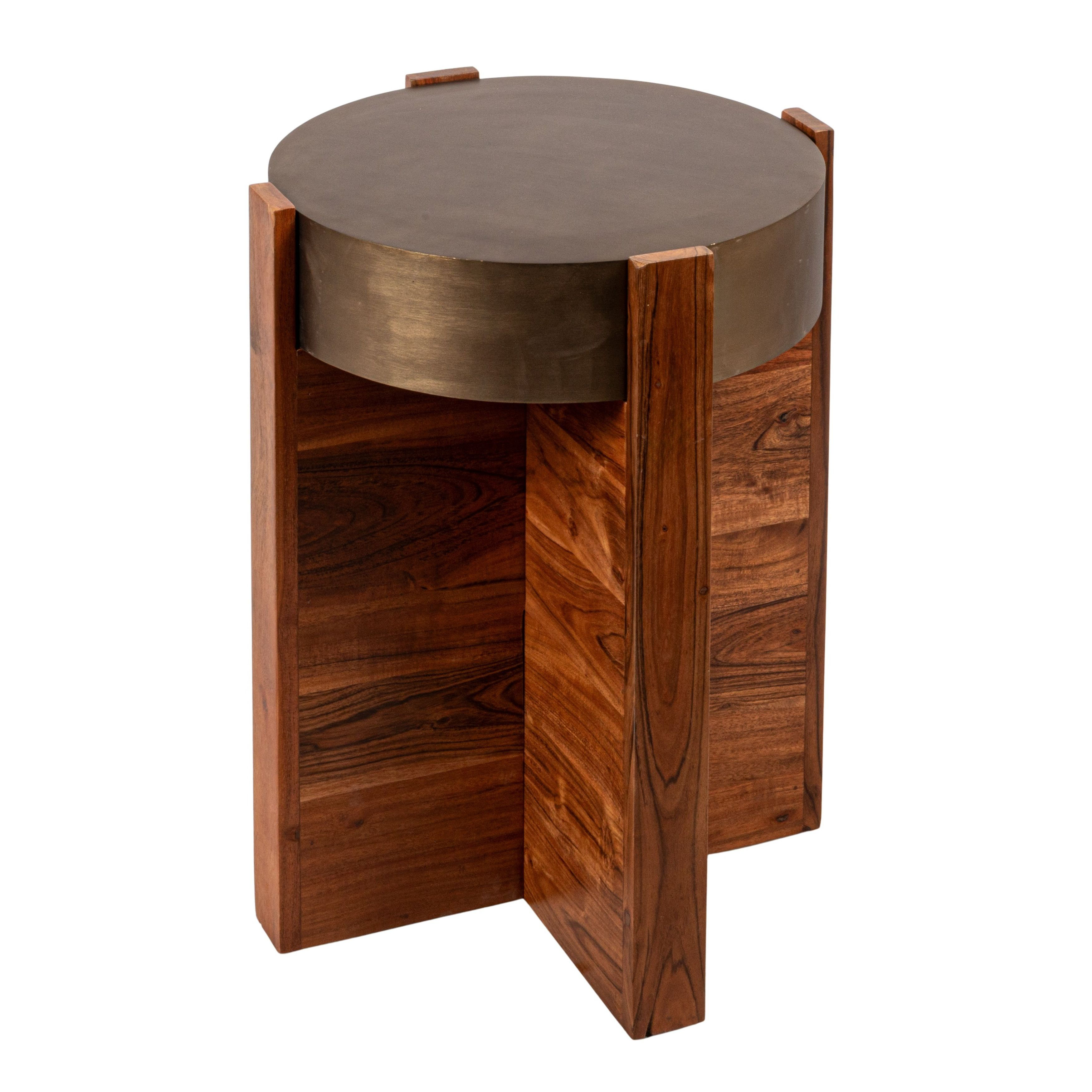 Rowena Interiors Phoenix Acacia Wood Side Table with Metal Top | Wayfair
