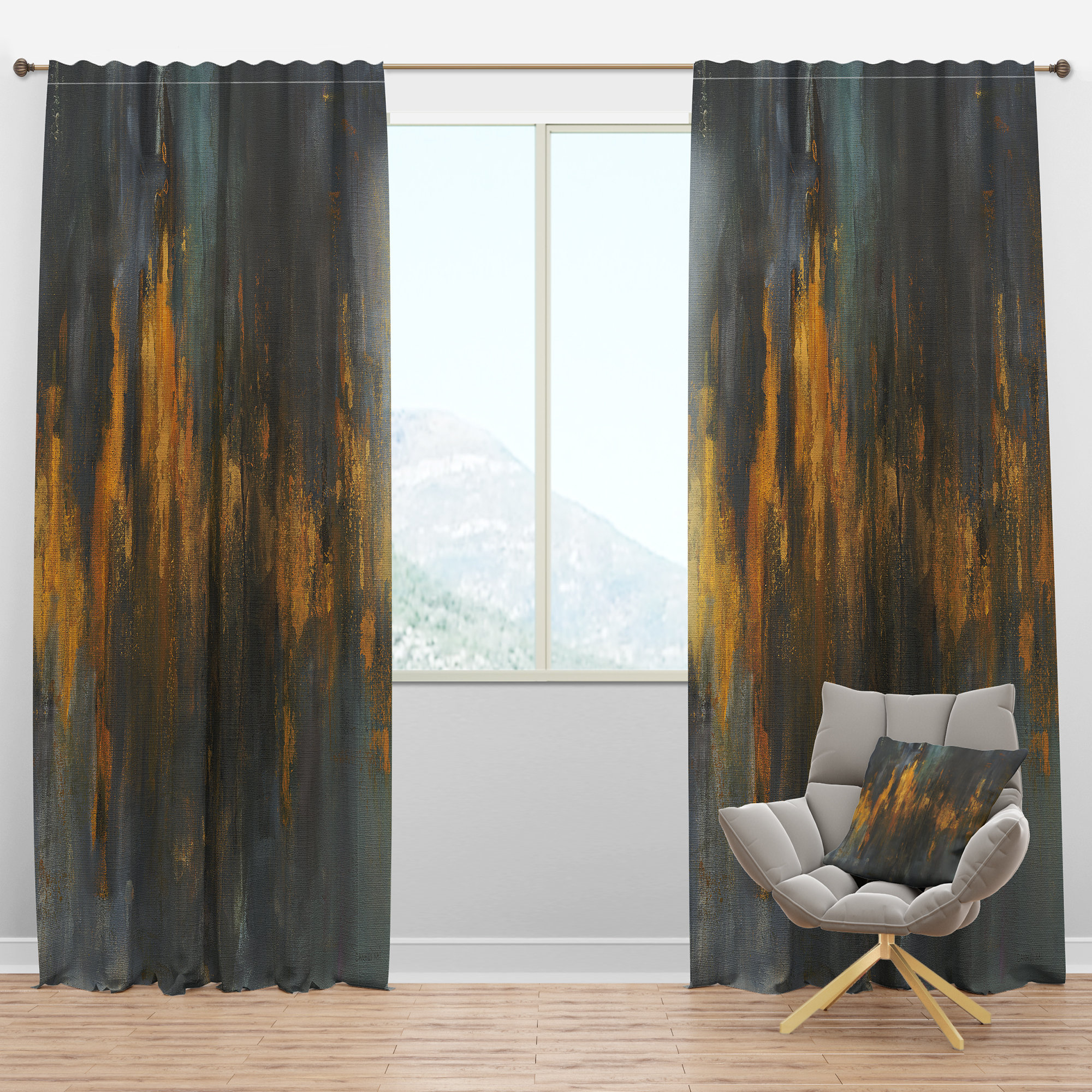 Design Art Black and Gold Glam Abstract - Abstract Curtain - Velvet ...