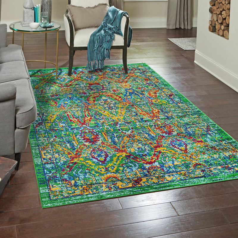 Bungalow Rose Erkam Performance Green/Blue Rug | Wayfair