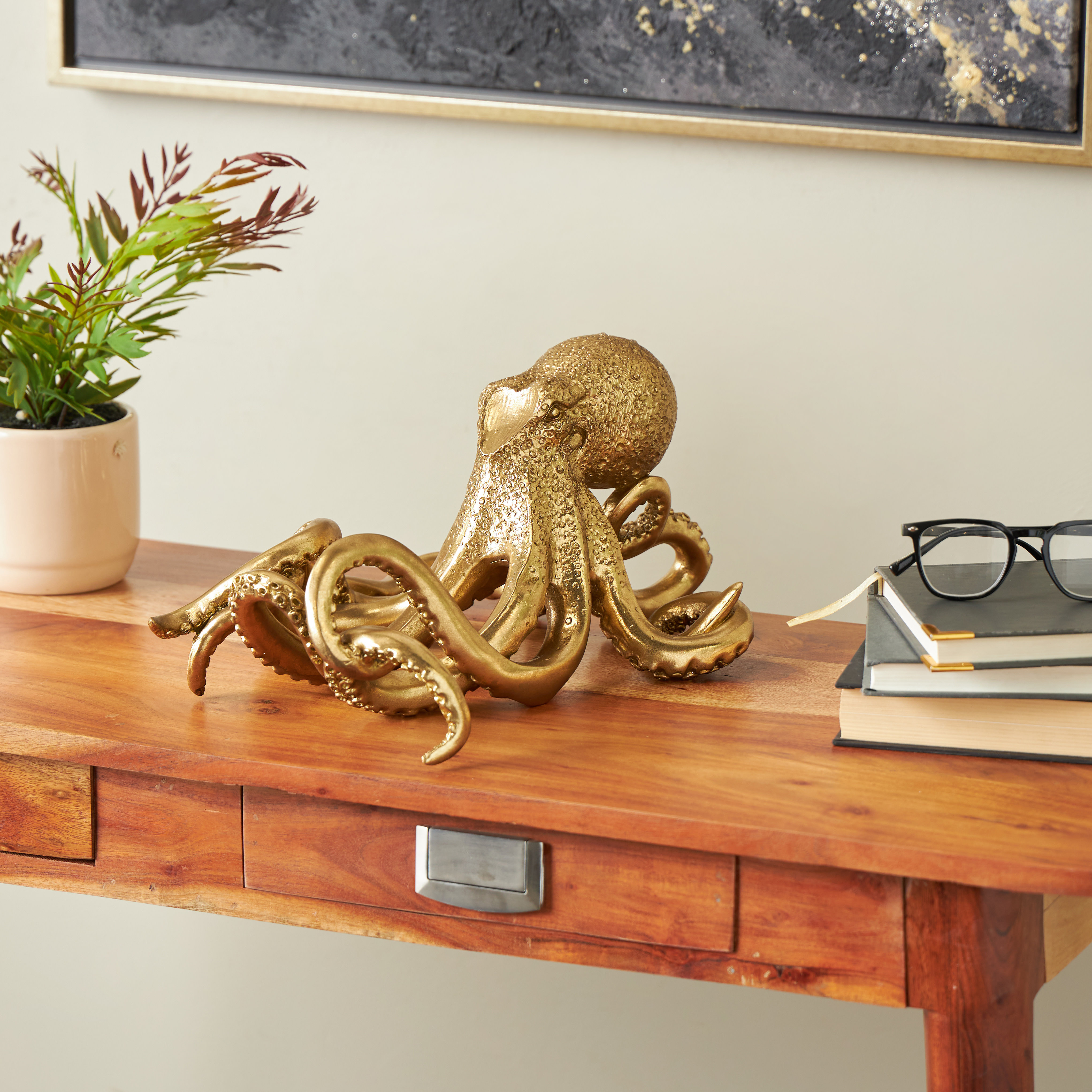 Beachcrest Home™ Cole And Grey Resin Single Bottle Octopus Wine Holder ...