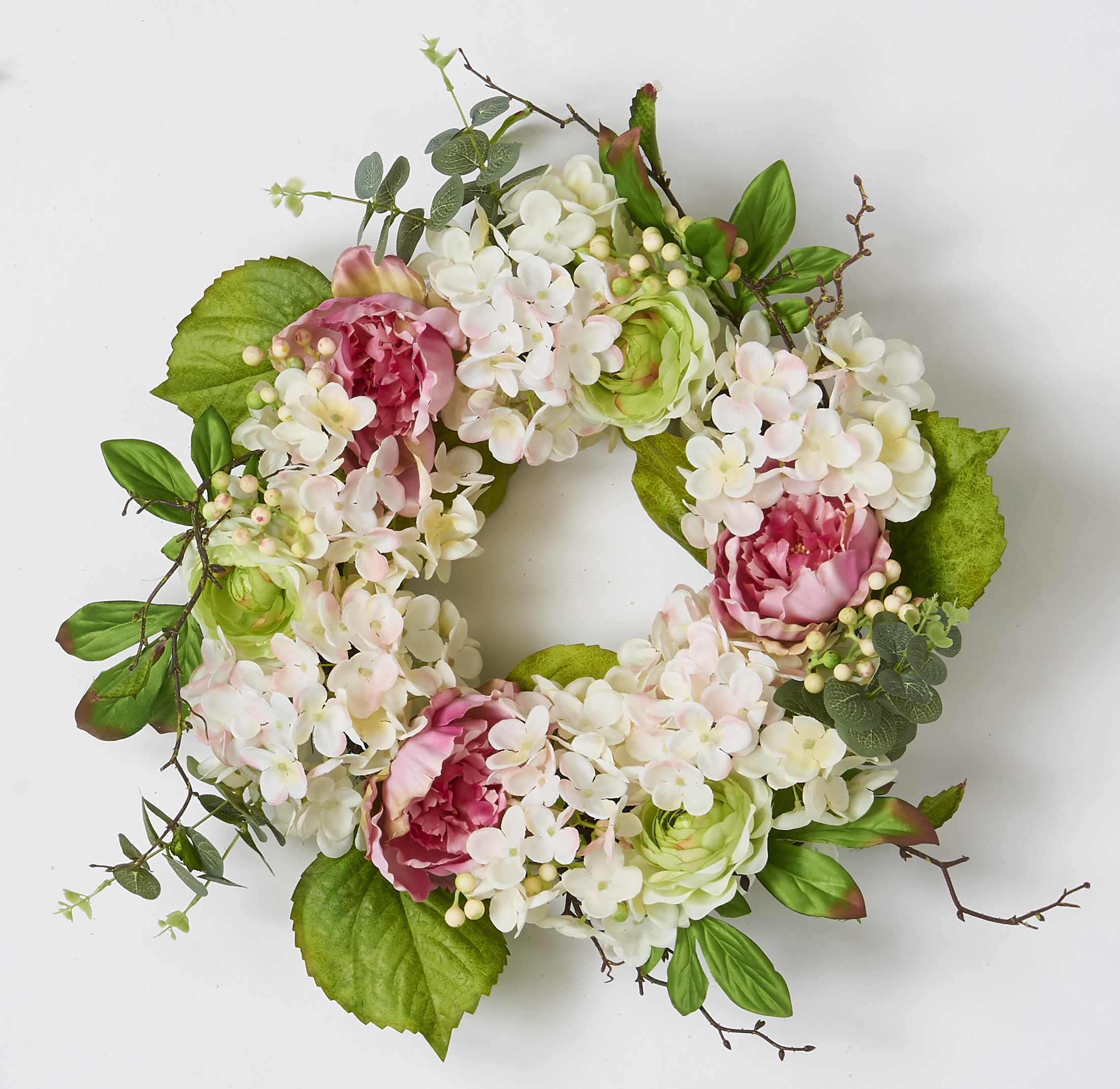 House of Hampton® 22" Artificial Hydrangea Peony Wreath & Reviews | Wayfair