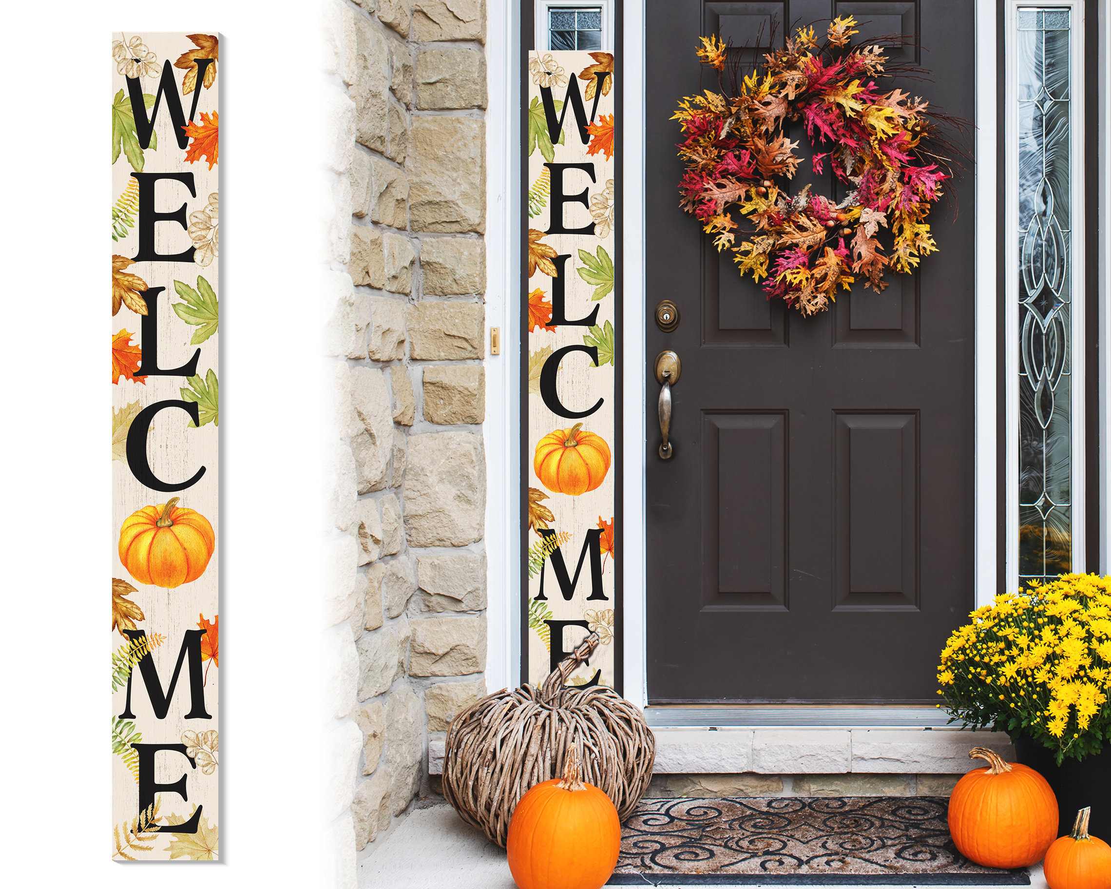 The Holiday Aisle® 72-Inch White Welcome Wood Porch Sign w/ Leaves ...