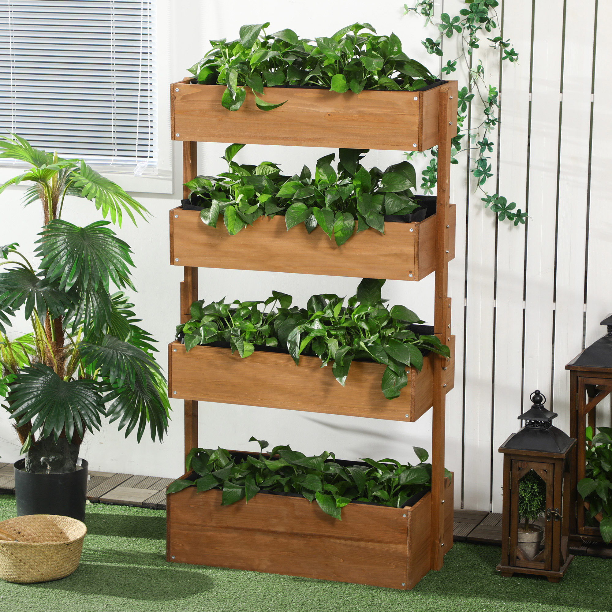 Latitude Run® Outsunny Vertical Garden Planter, Wooden 4 Tier Planter ...