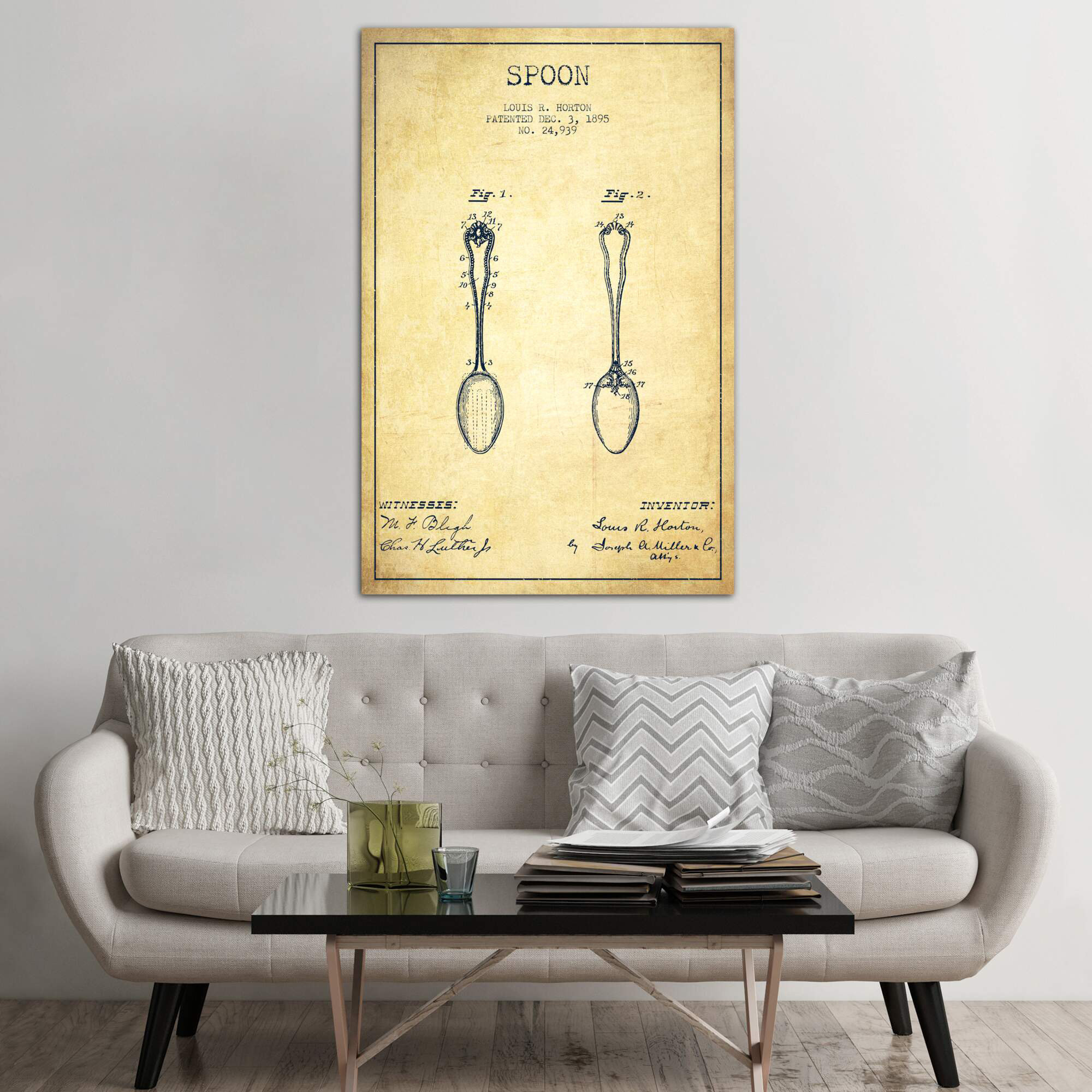 August Grove 'Spoon Vintage Patent Blueprint' - Wrapped Canvas Drawing ...