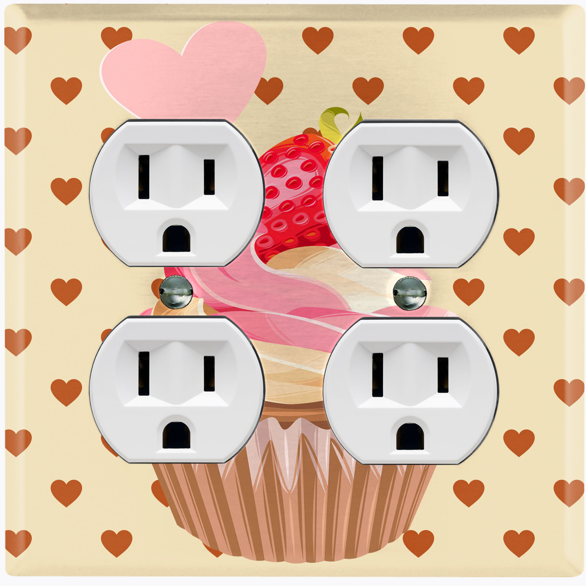 WorldAcc Strawberry Cupcake Brown Heart Polka Dot 2-Gang Duplex Outlet ...