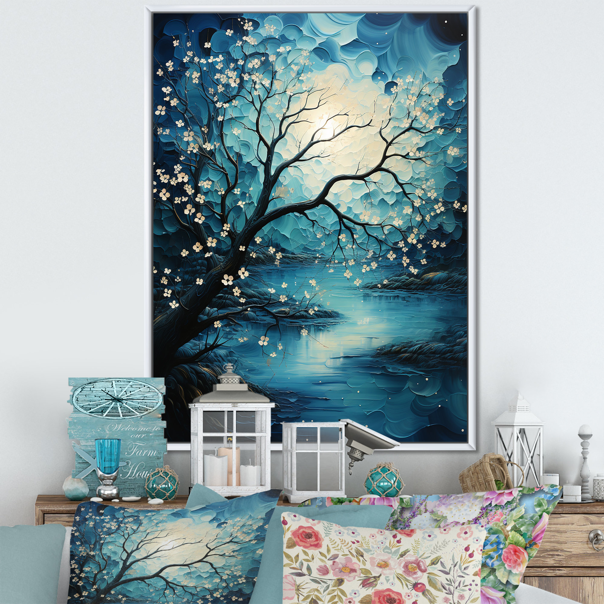 Design Art Moonlight Azure Mystic River I On Canvas Print | Wayfair