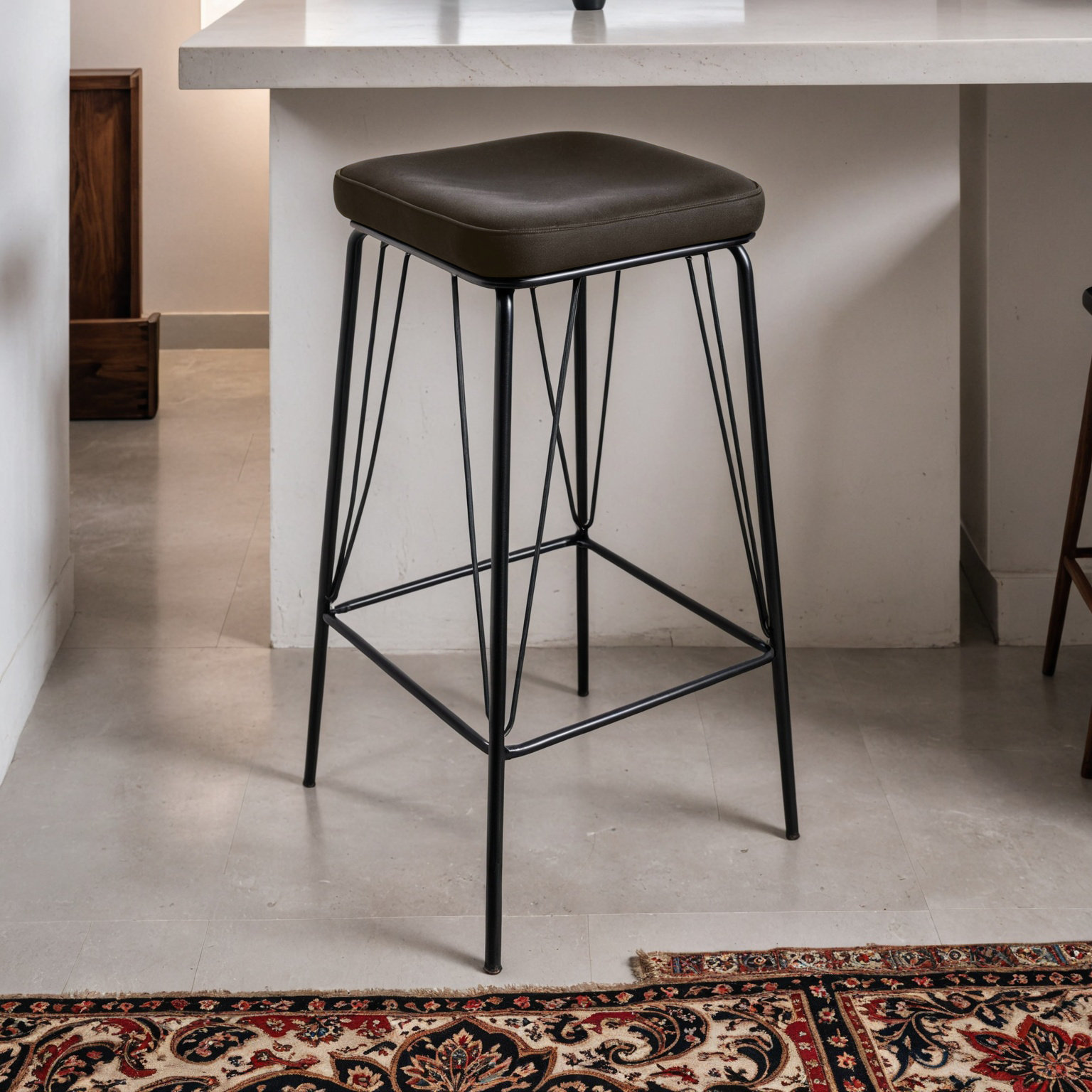 17 Stories Tabouret de bar rembourré en cuir sans dossier avec repose ...