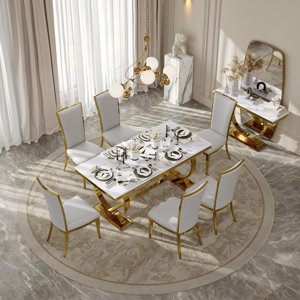 Mercer41 Luxury Kitchen Dining Room Table with Gold Stainless Steel ...
