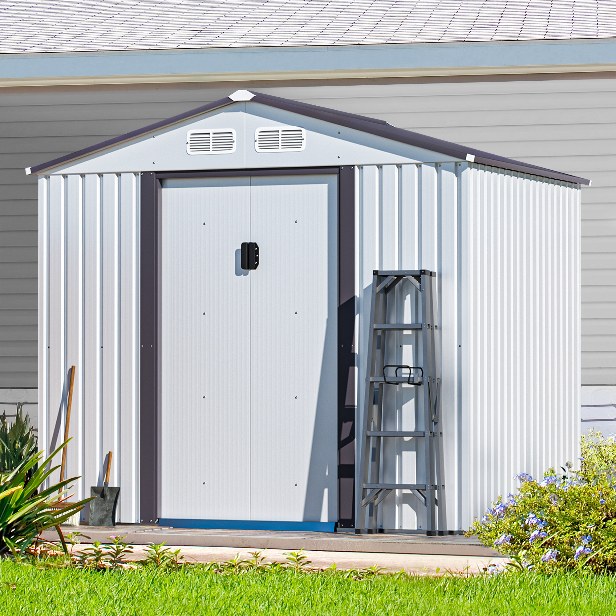 Jaxpety 8 ft. x 6 ft. Outdoor Gable Steel Storage Shed & Reviews ...