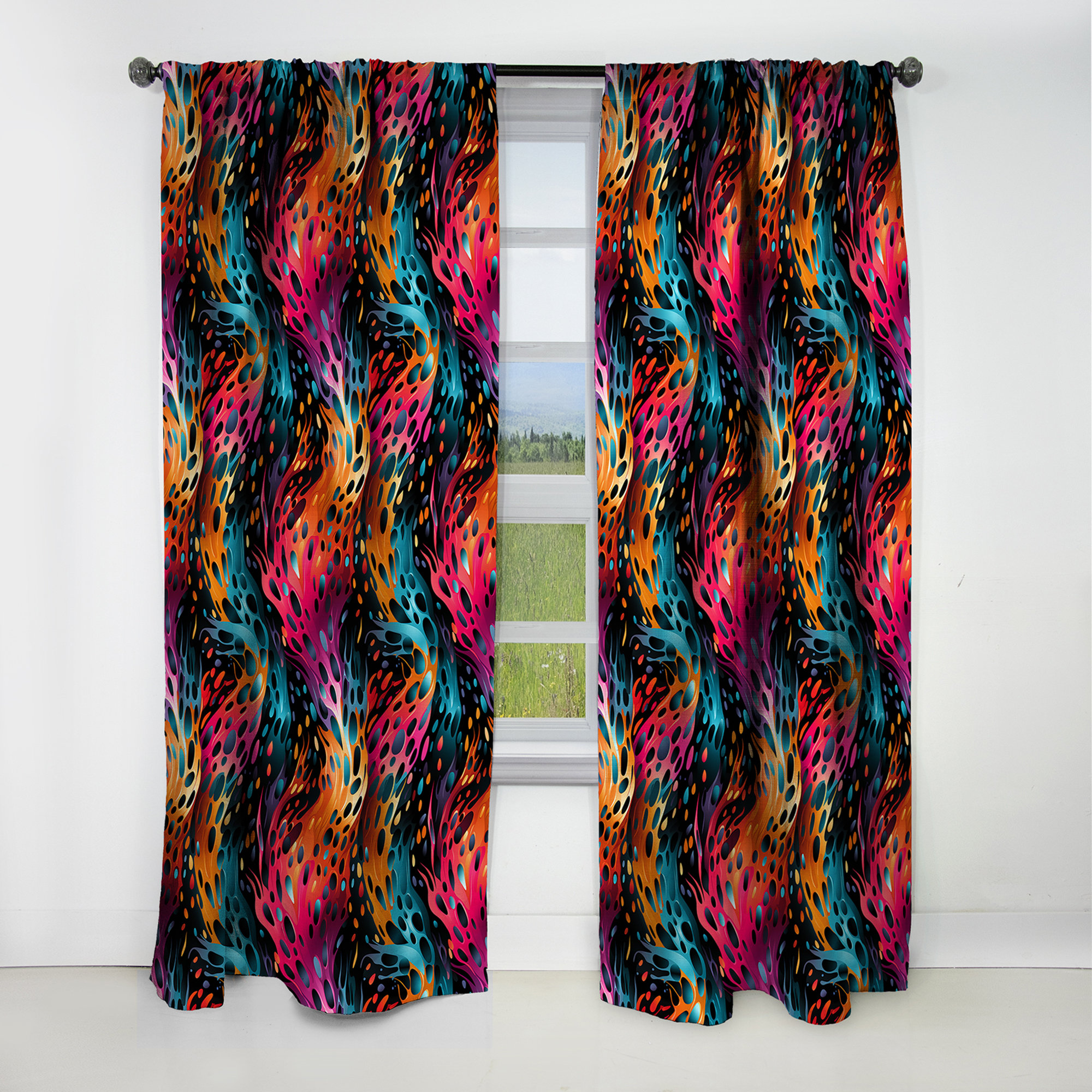 Design Art Colorful Neon Jungle Flash I - Abstract Curtain - Blackout ...
