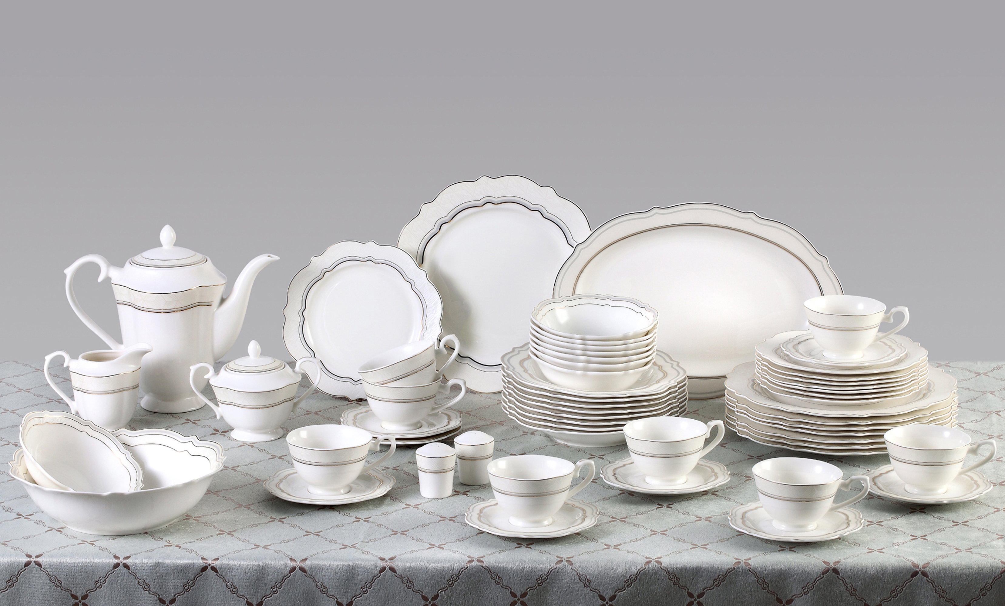 Lorren Home Trends Charlotte 57 Piece Bone China Dinnerware Set ...