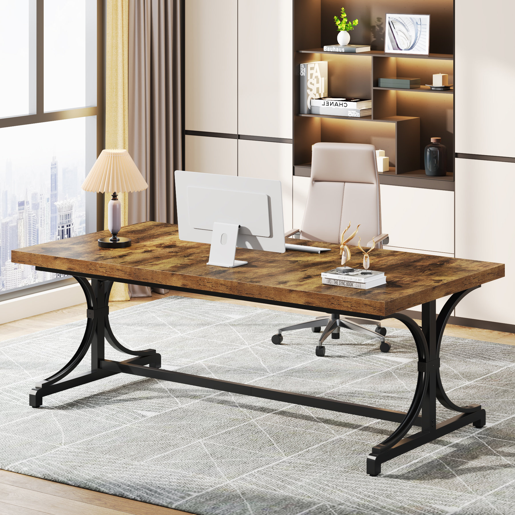 17 Stories Yvone 62.4'' Rectangular Computer Desk with Metal Legs | Wayfair