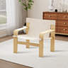 Ebern Designs Mid-Century Oak Accent Chair - Linen Lounge Chair with ...