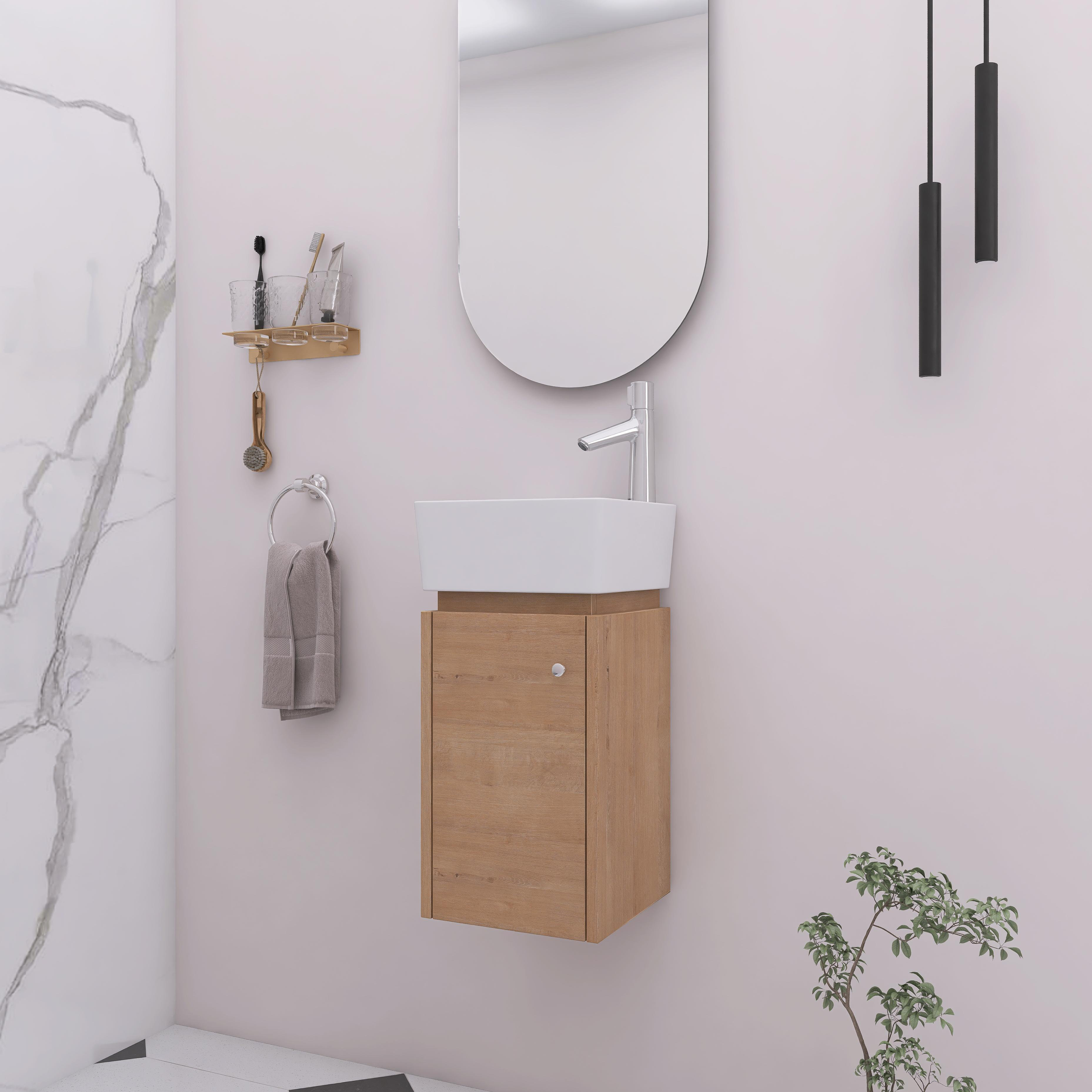 Ebern Designs 12 Inch Small Bathroom Vanity With Ceramic Vanity Top and ...