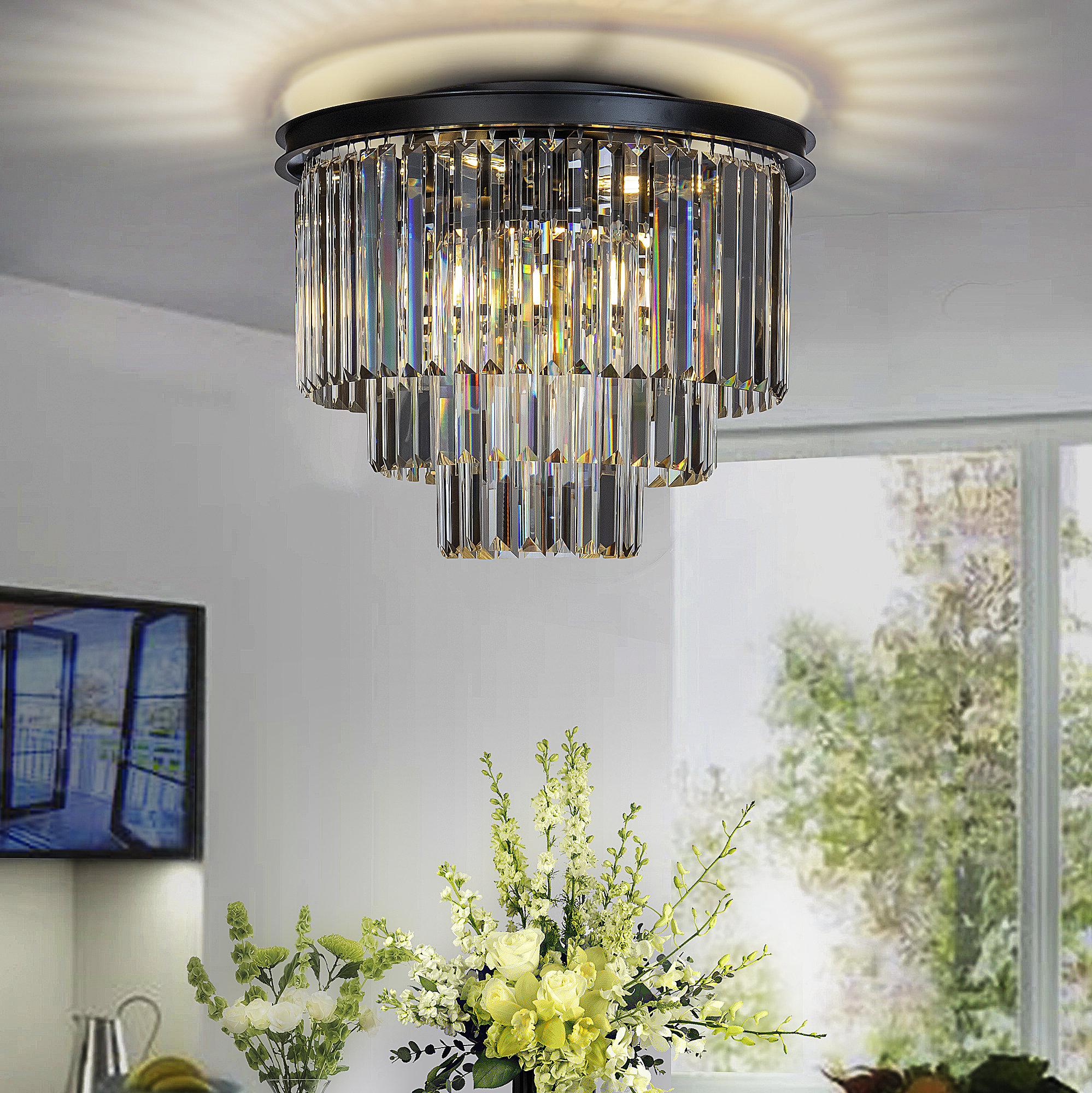 Canora Grey Anganette 6-Lights Modern Matte Black Tier Round Crystal ...