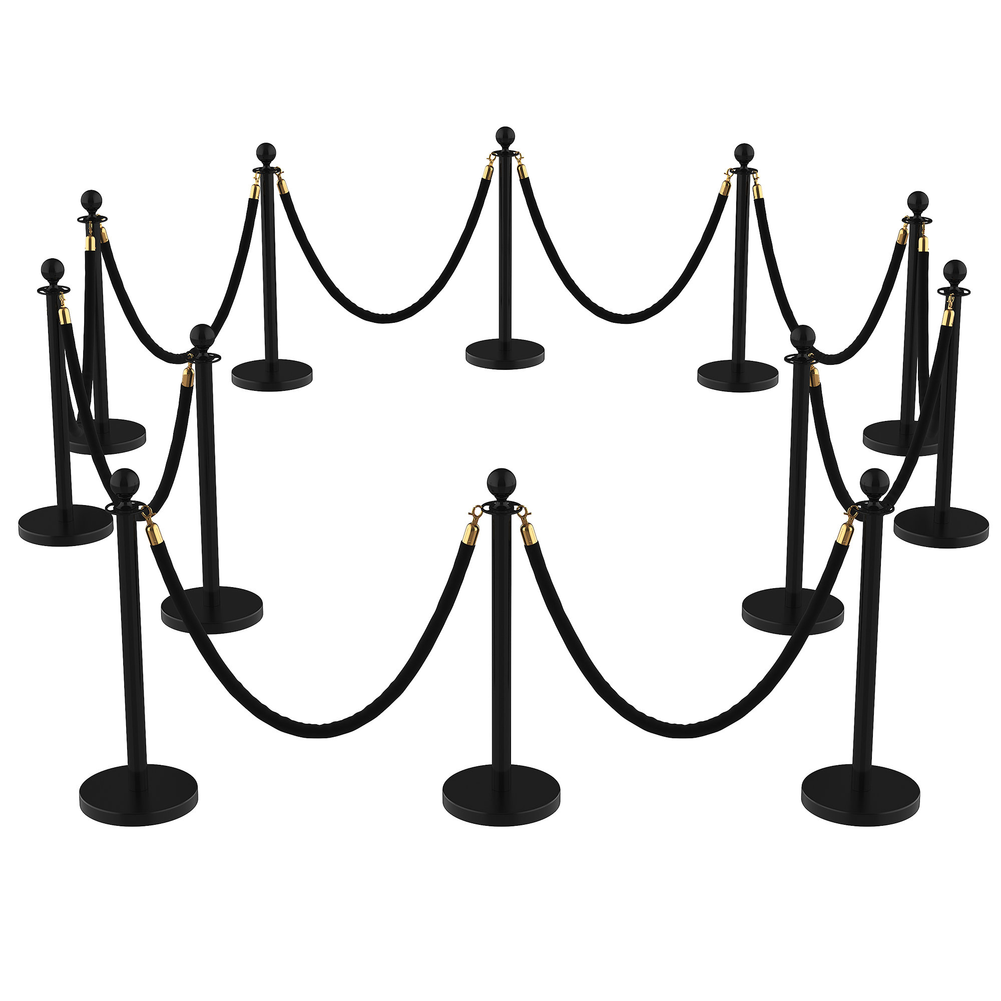 FXSGER 12PCS Stanchions and Black Velvet Ropes Set - Crowd Control ...