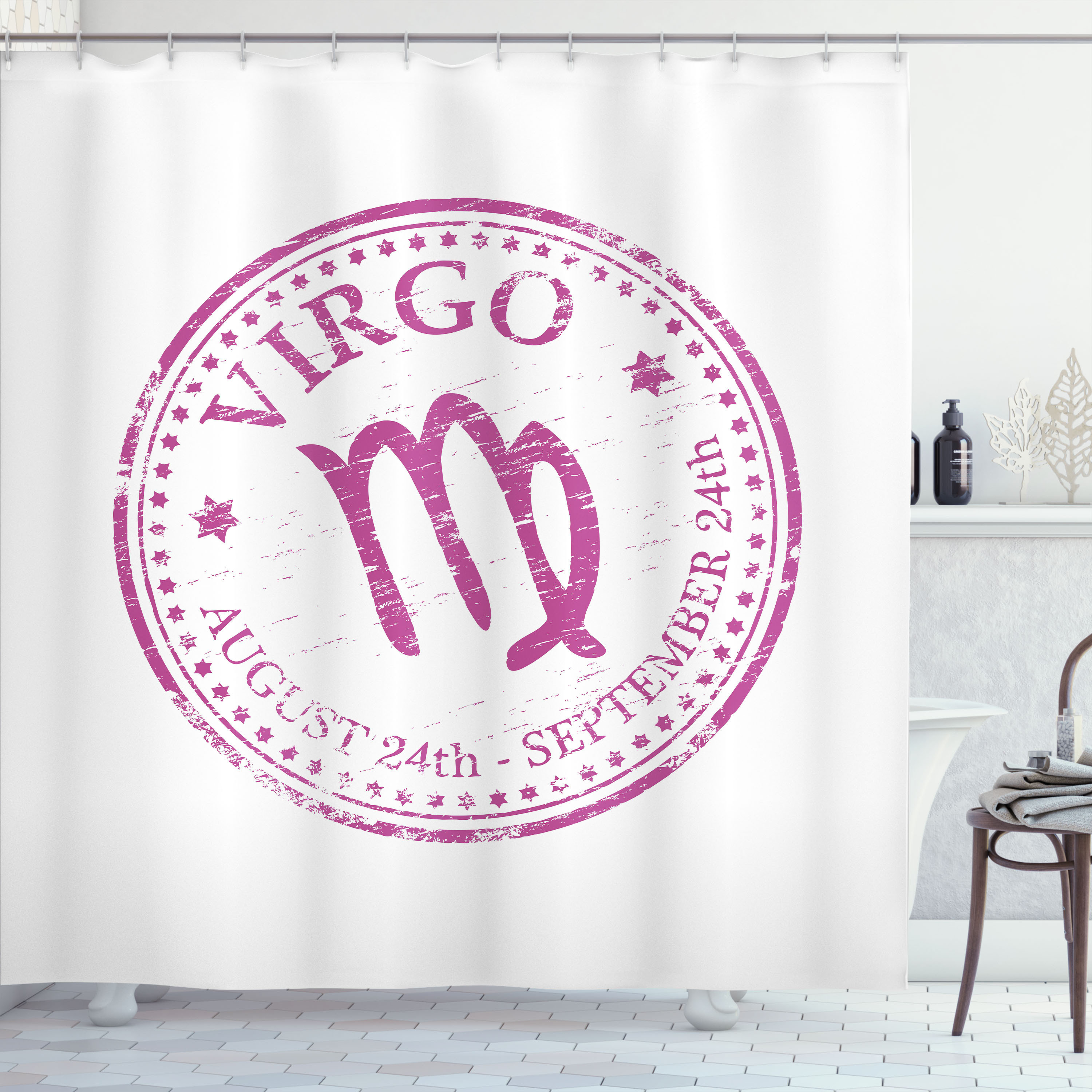 East Urban Home Virgo Shower Curtain Pink Colored Horoscope Pink White | Wayfair