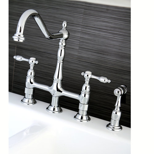Kingston Brass Tudor Two-Handle 4-Hole Deck Mount Bridge Kitchen Faucet ...