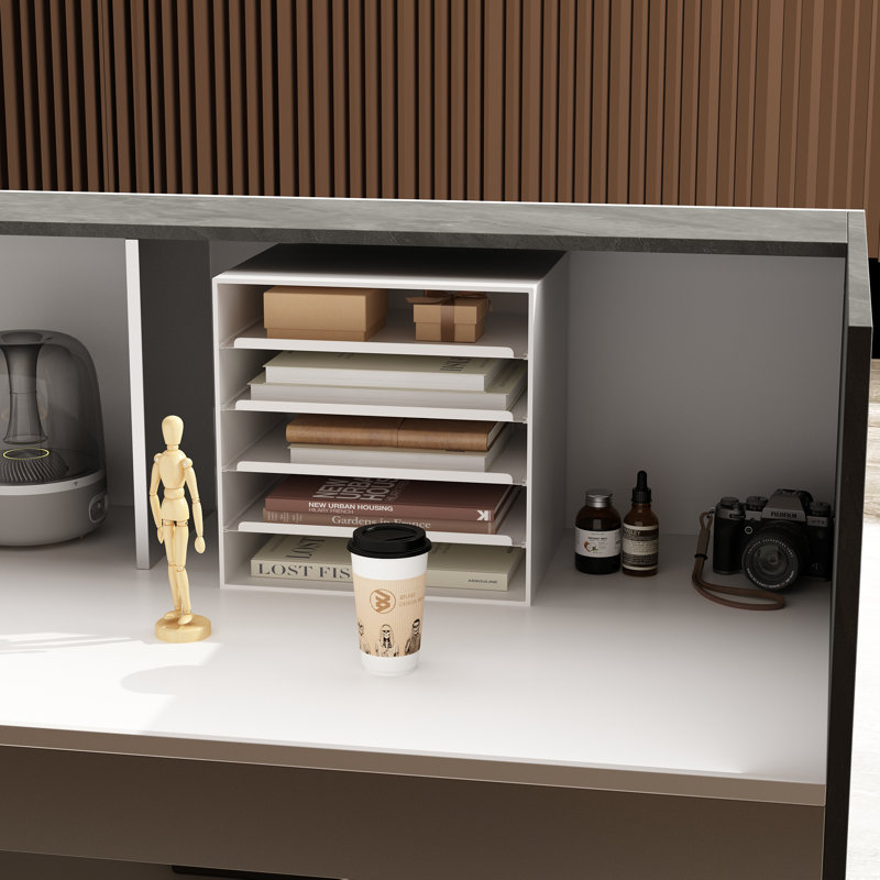 Wrought Studio 86.6'' W Rectangular Reception Desk With Open Shelves ...