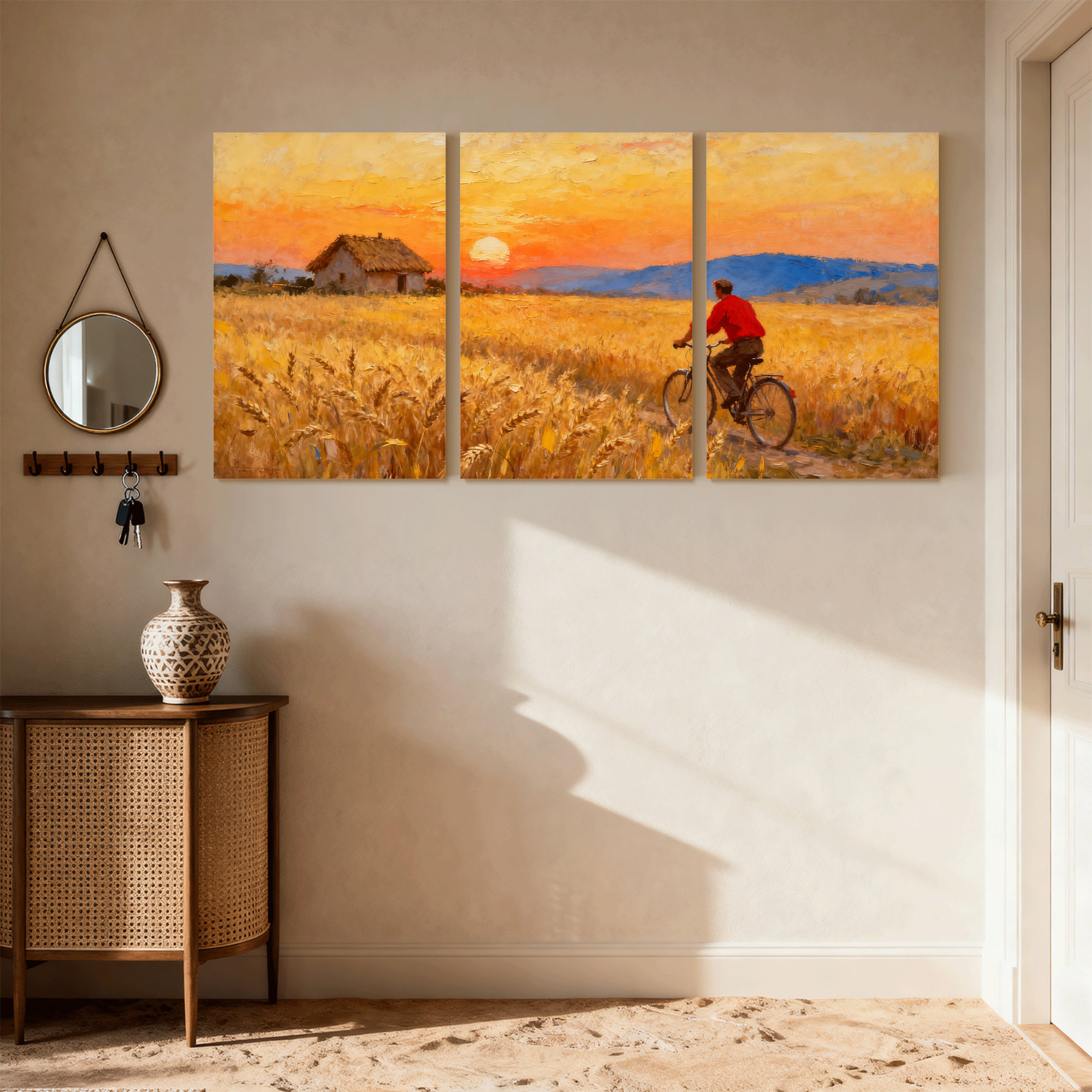 August Grove® Scenic & Cityscapes Golden Field Sunset Bicycle Ride ...