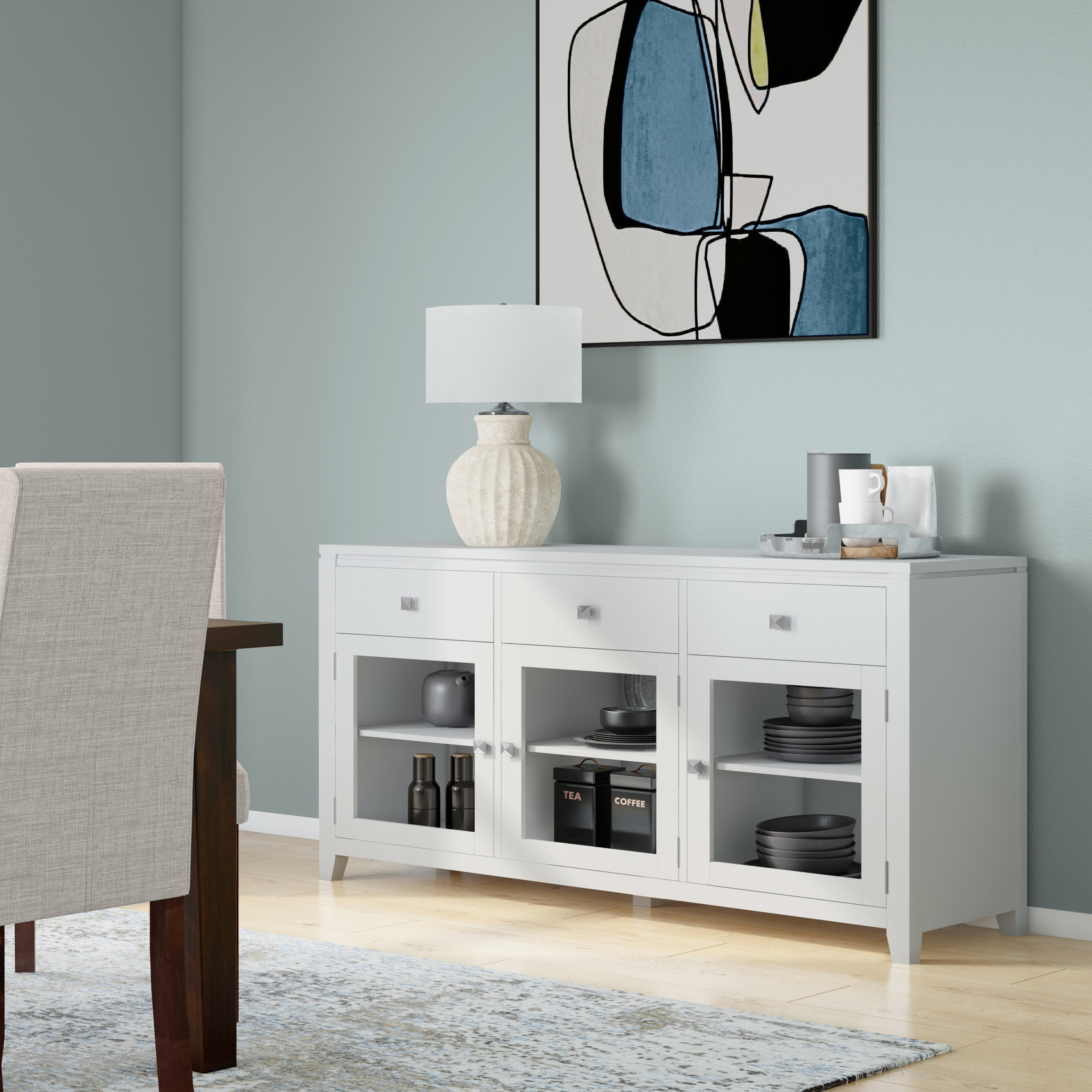 Simpli Home Cosmopolitan 54"W Solid Wood Contemporary 3-Door Sideboard ...