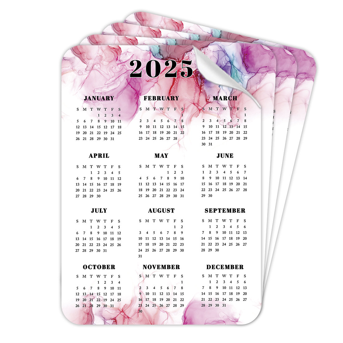 Trinx Peel And Stick 2025 Marble Pink Monthly Calendar For Fridge, 4 ...