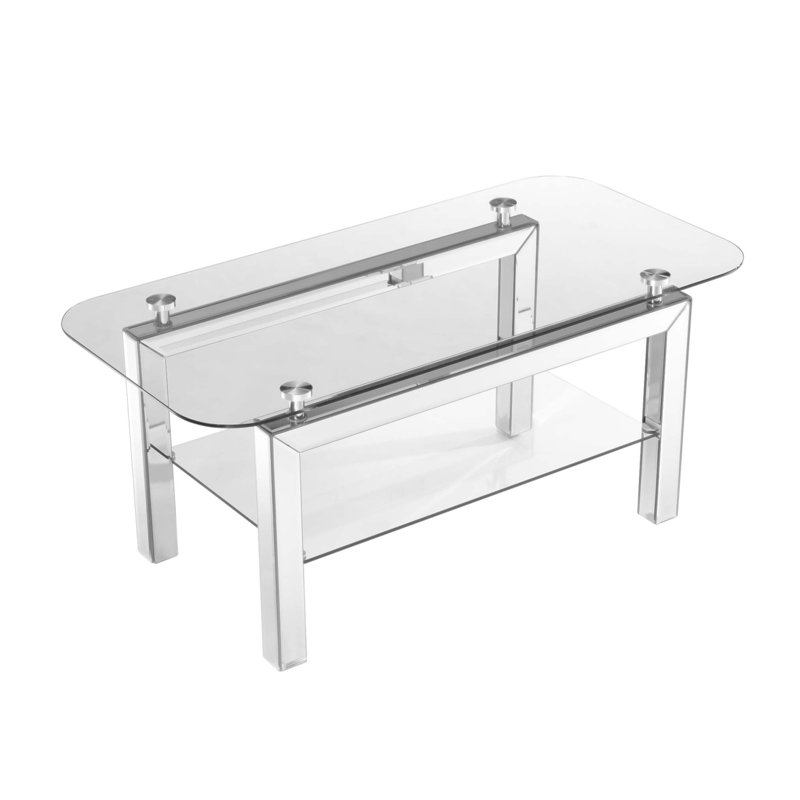 Everly Quinn Modern Rectangle Tempered Glass Coffee Table with Mirrored ...