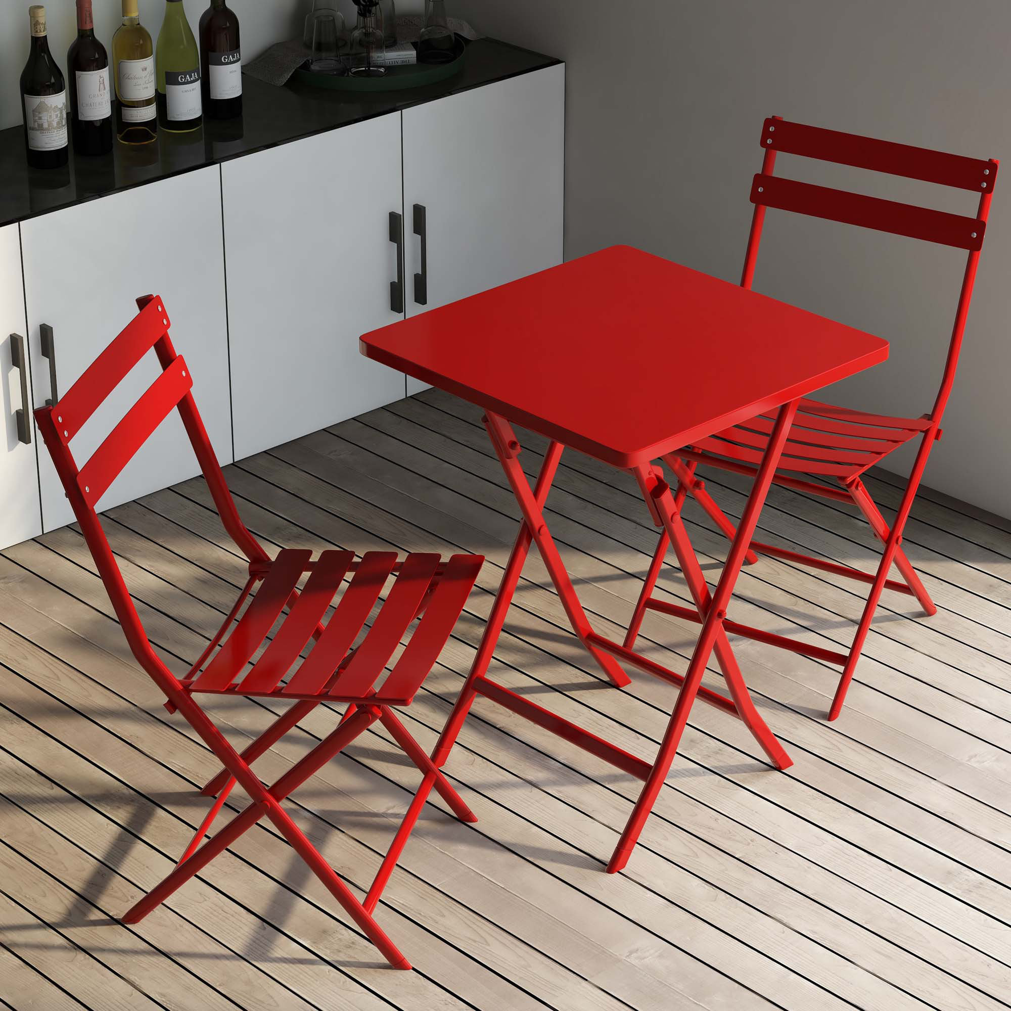 Ebern Designs 3 Piece Patio Bistro Set Of Foldable Square Table And ...