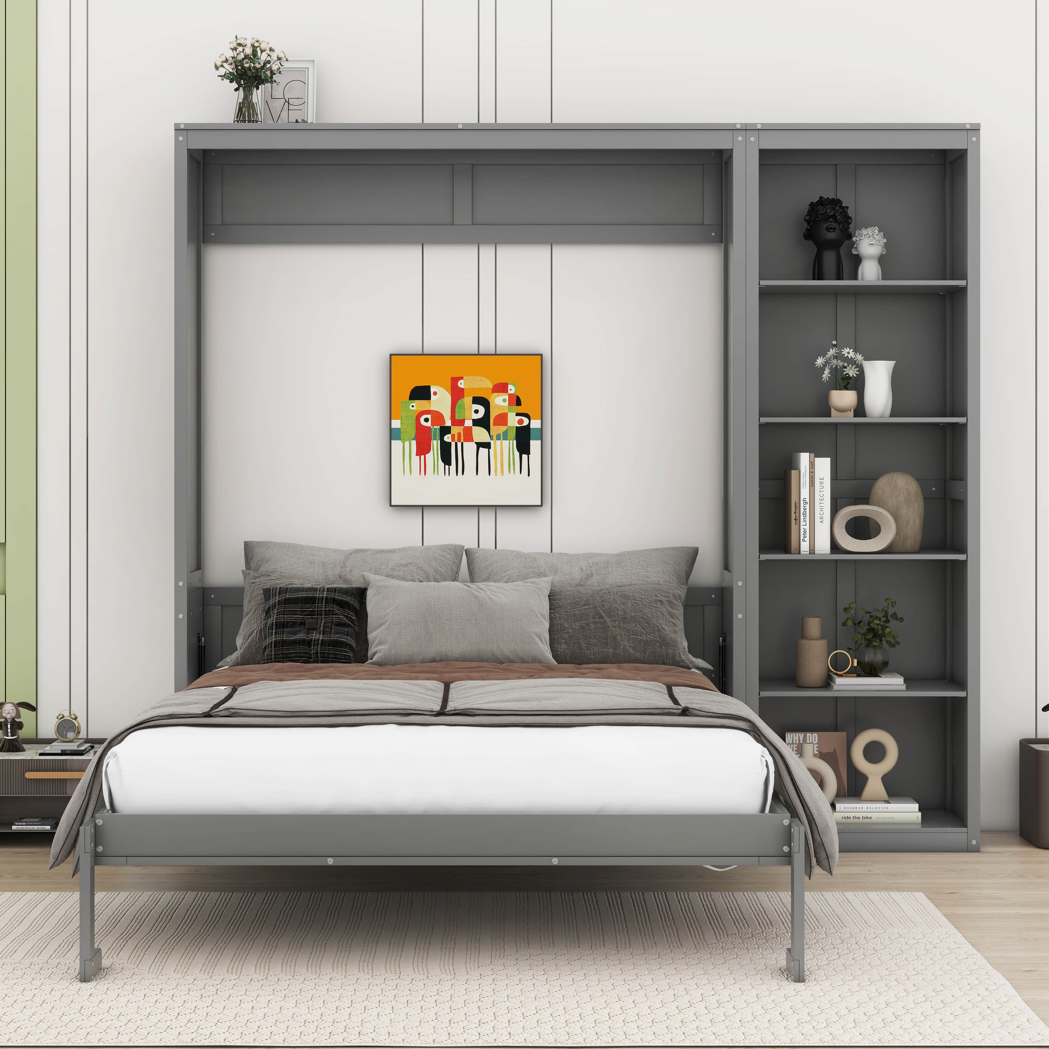 Red Barrel Studio® Hiller Full Size Murphy Bed Wall Bed with Shelves ...