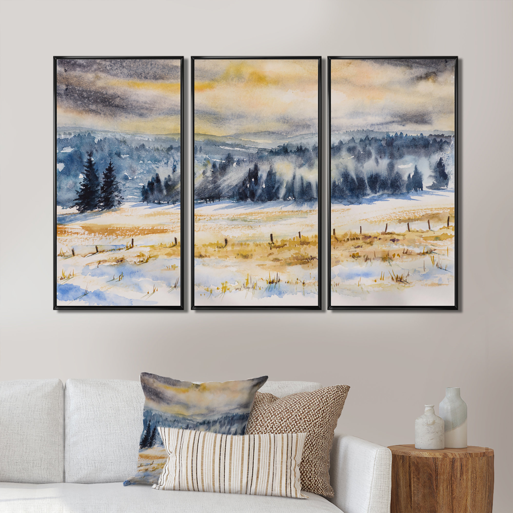 Red Barrel Studio® Winter Landscape With Snowy Trees - 3 Piece Floater ...