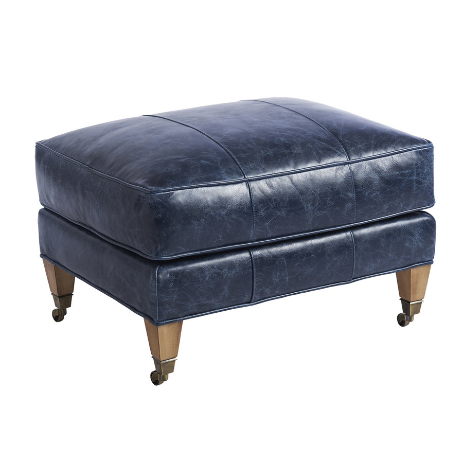 Barclay Butera Sydney Leather Ottoman with Brass Caster & Reviews | Wayfair