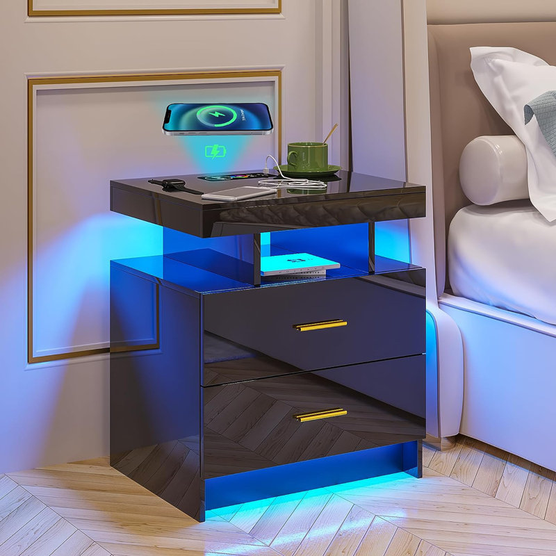 Wrought Studio Embert MDF LED Nightstand with Large Open Storage ...