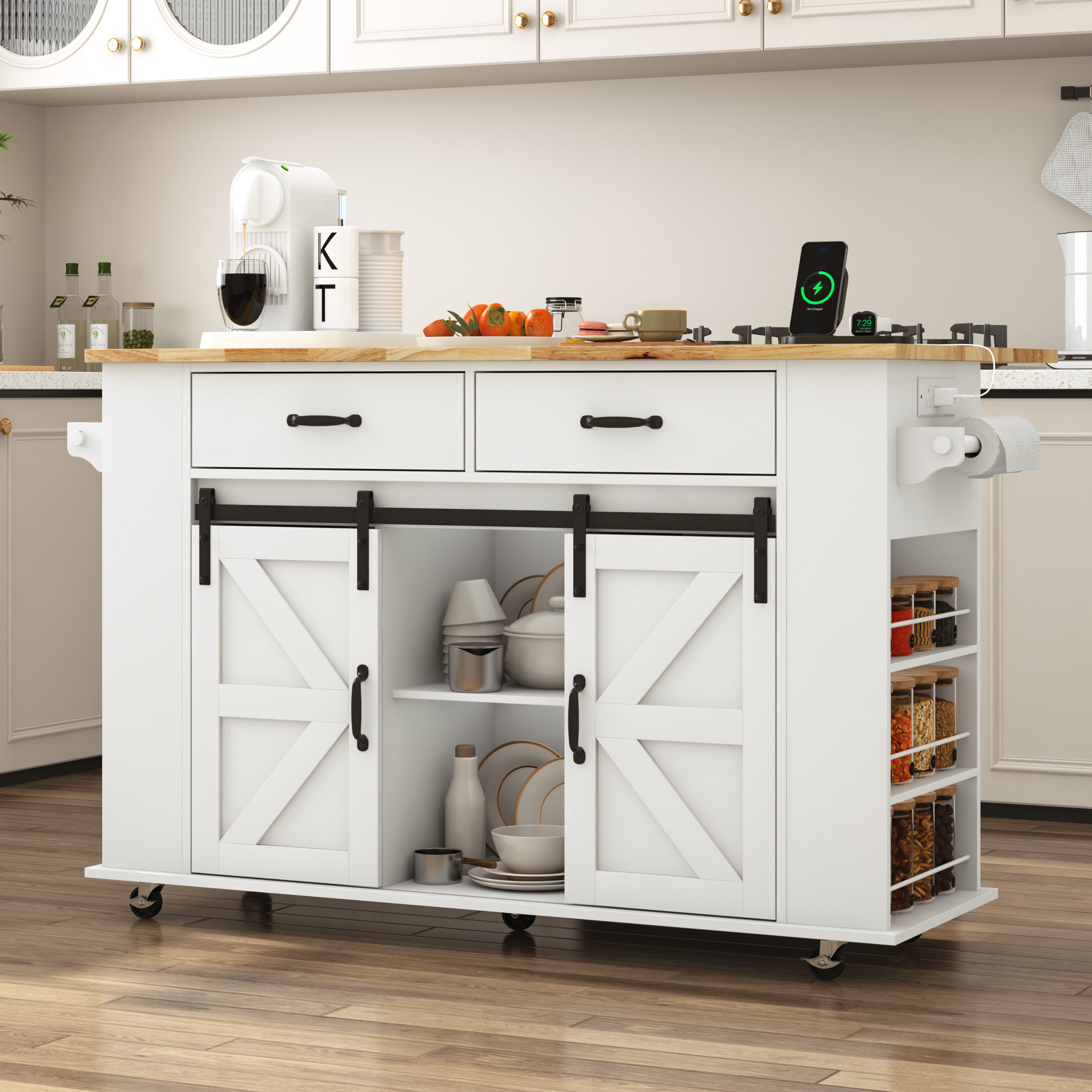 Gracie Oaks Kitchen Island With Wheels And Drop Leaf Countertop ...