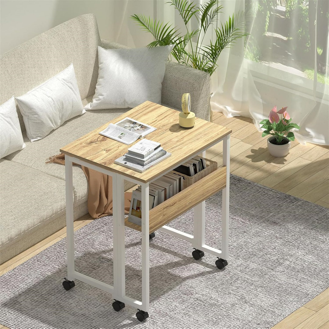 George Oliver Folding Desk Small Rolling Desk With Storage Shelf,24.8 ...