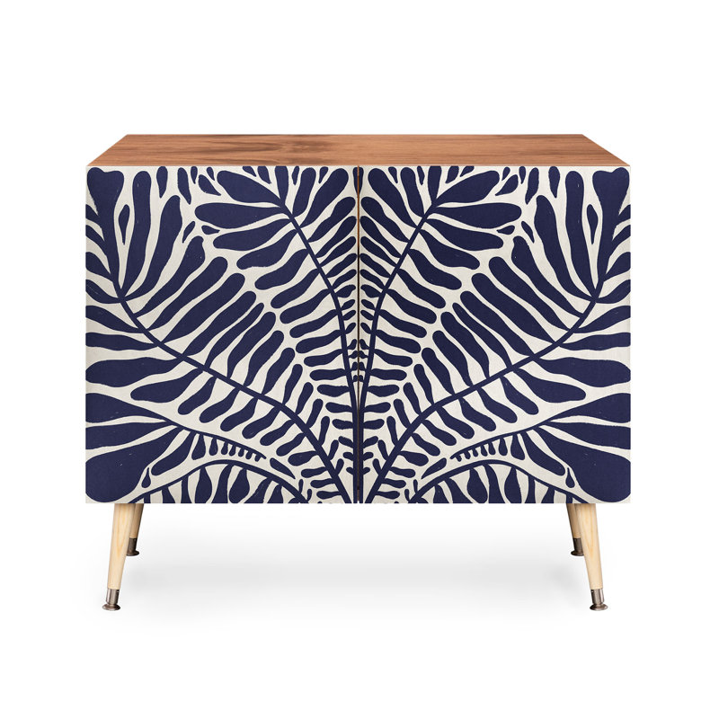 East Urban Home Wilgard Abstract Flowers Navy 2 Door Credenza Cabinet ...