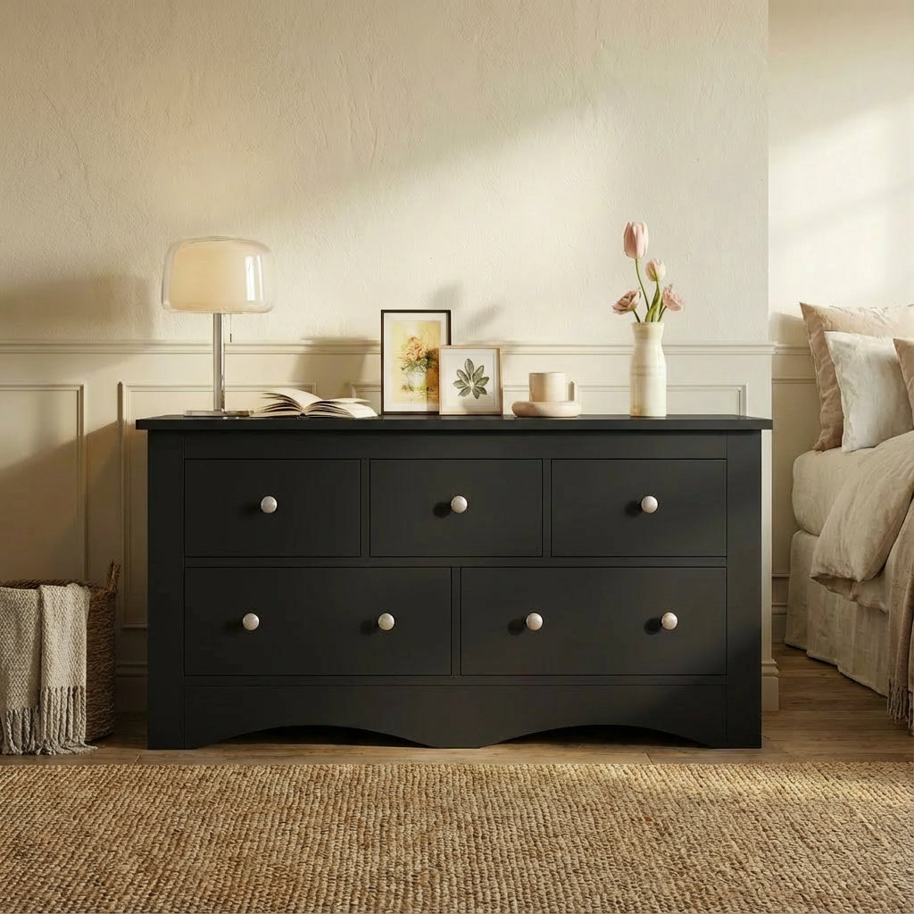 Winston Porter 5 Drawer Double Dresser, Modern Wood Chest Of Drawer For ...
