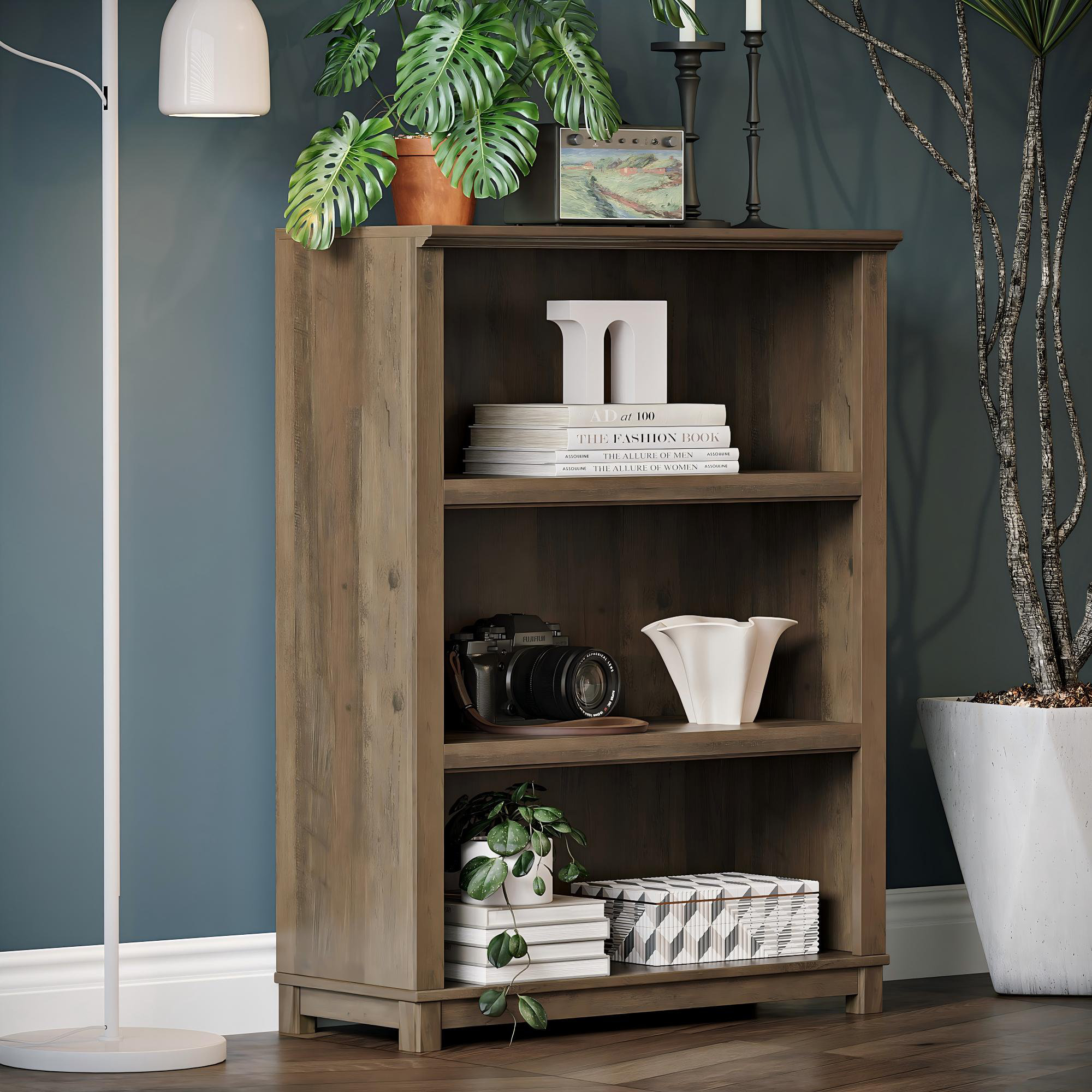 Millwood Pines Rustic 3-Tier Solid Wood Bookcase – 100% Hand-Distressed Pine with Classic X-Back ...