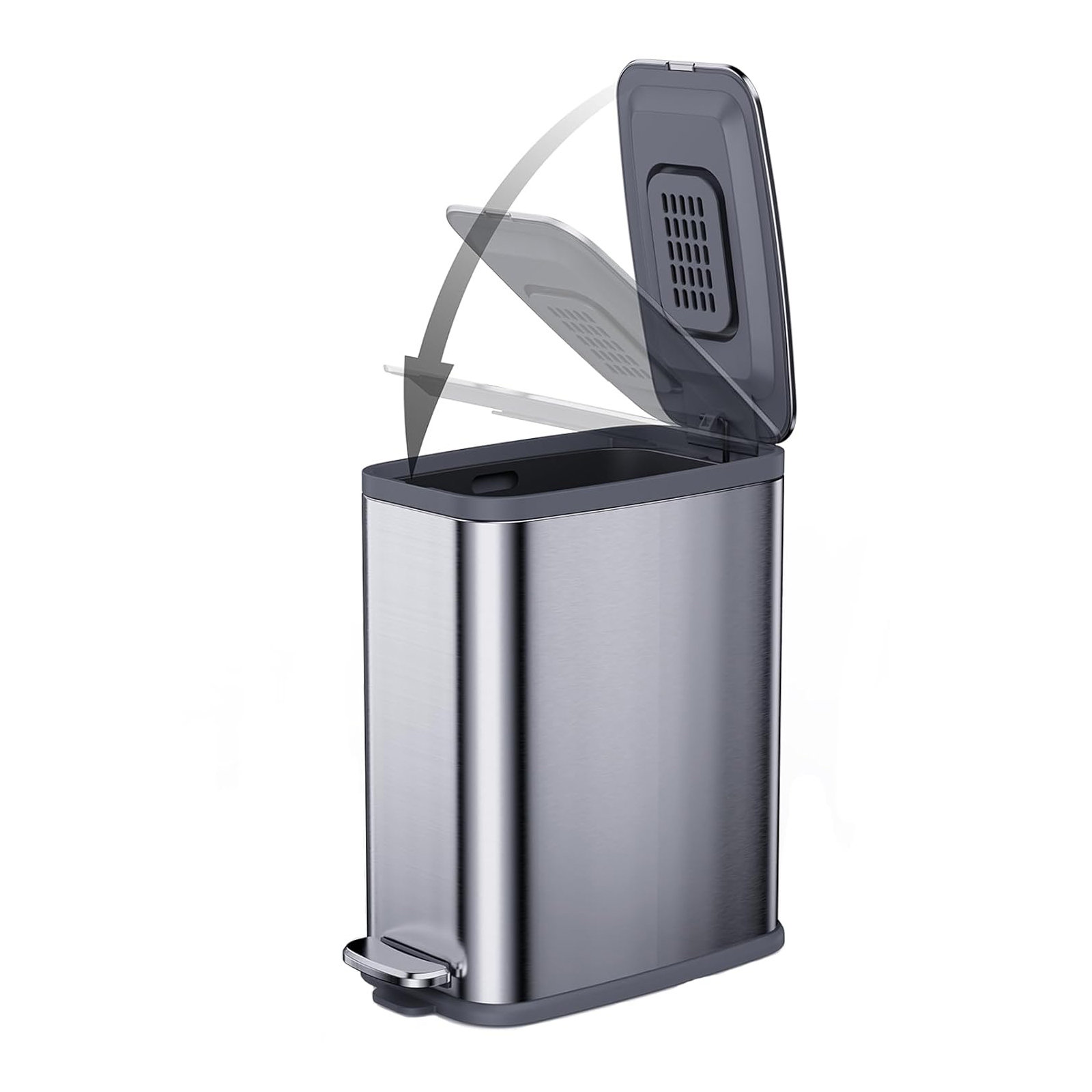 Tobran Small Bathroom Trash Can with Lid Soft Close, Slim Garbage Can ...