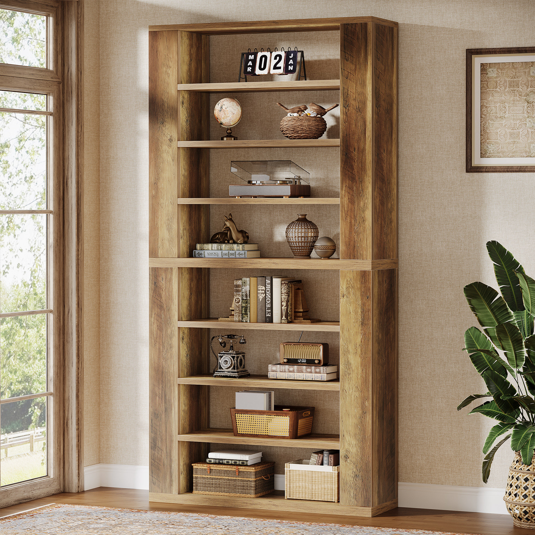 Millwood Pines 9-Tier Tall Wood Bookcase, 80-Inch Open Bookshelf | Wayfair