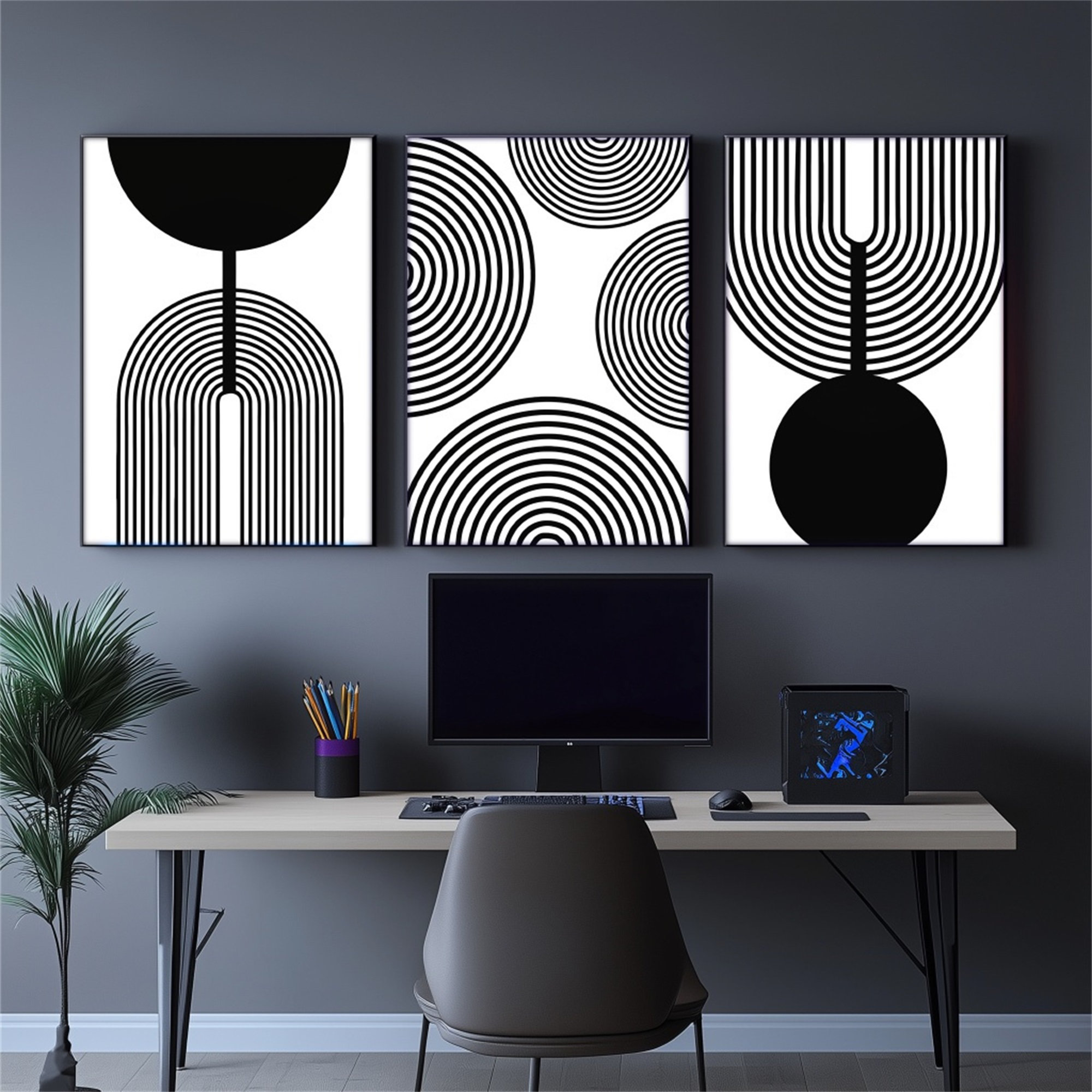 August Grove® Abstract Geometric 3-Piece Canvas Wall Art Set with ...
