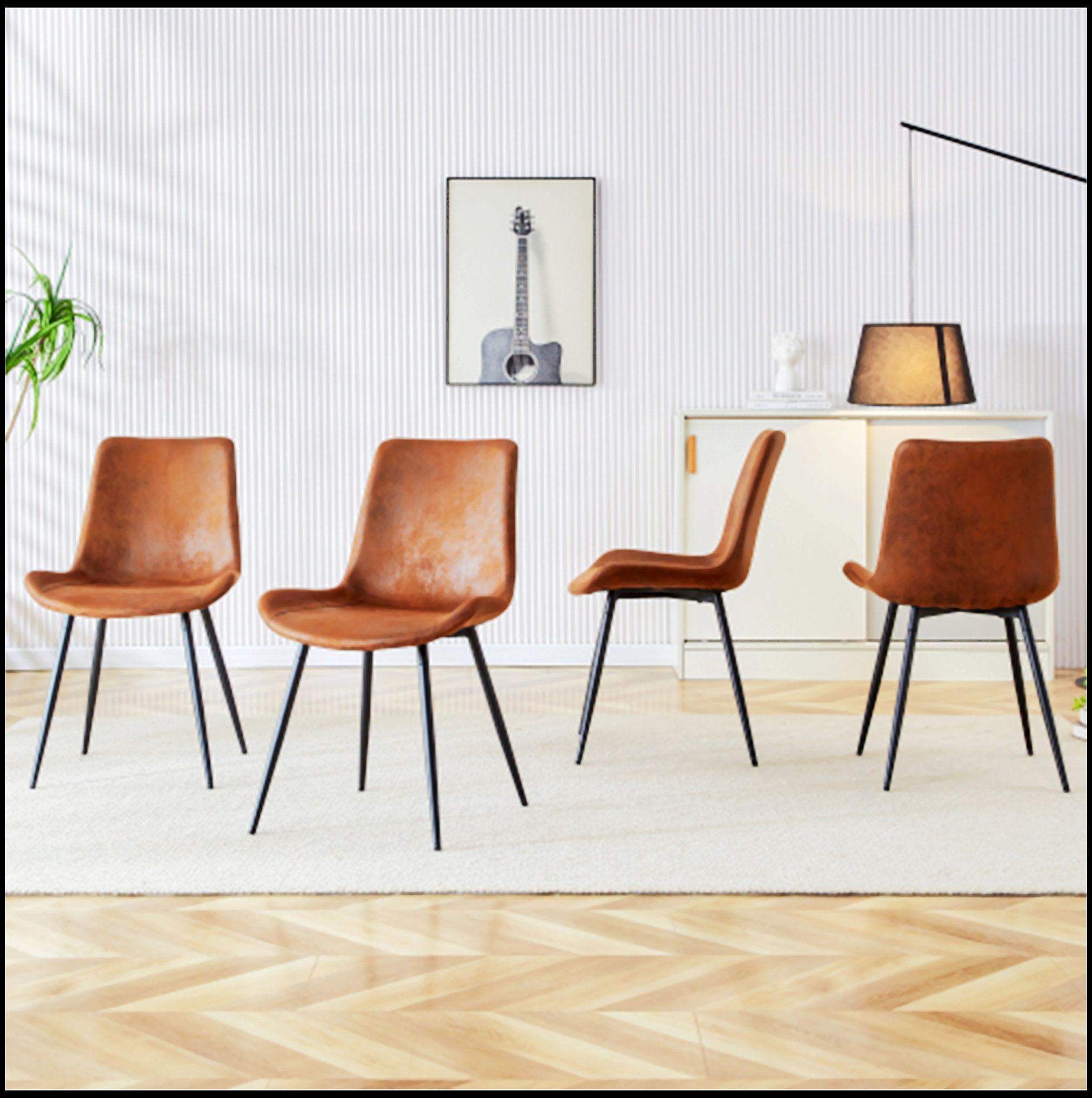 George Oliver Set Of 4 Modern Medieval Style Restaurant Brown Cushioned ...